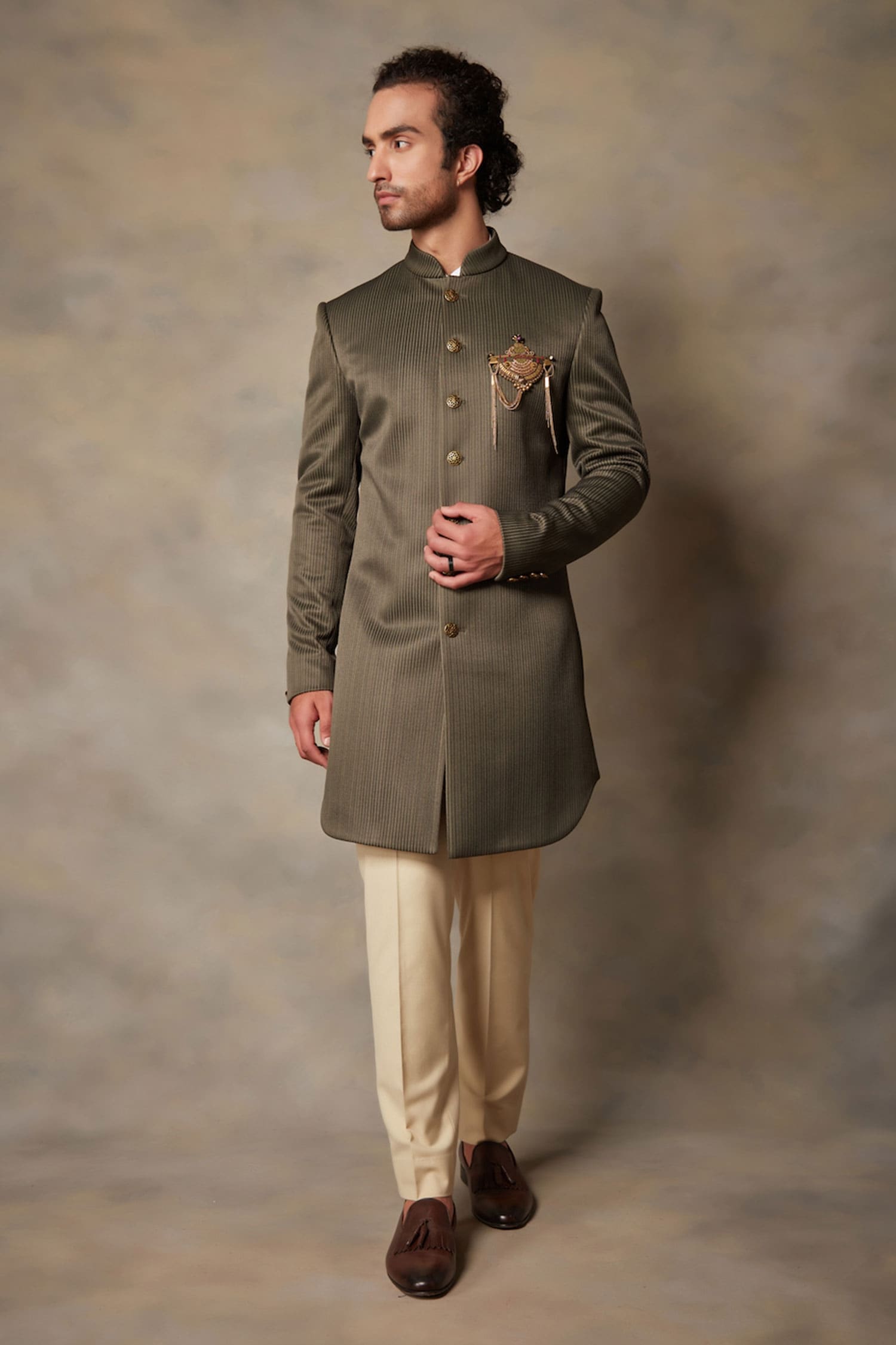 Buy Gargee Designers Green Textured Sherwani Set Online | Aza Fashions