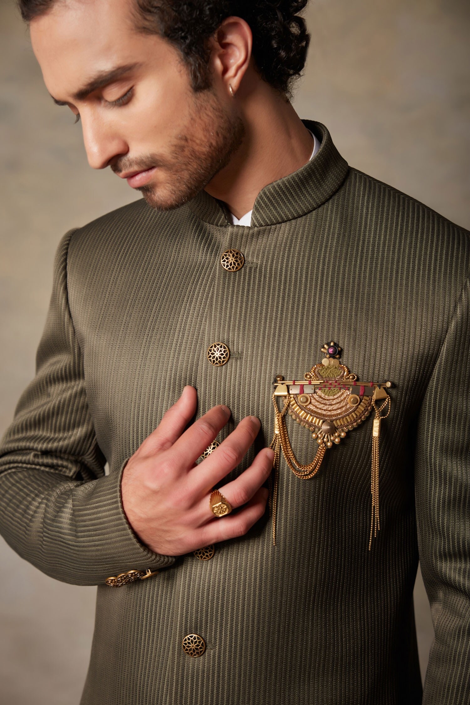 Buy Gargee Designers Green Textured Sherwani Set Online | Aza Fashions