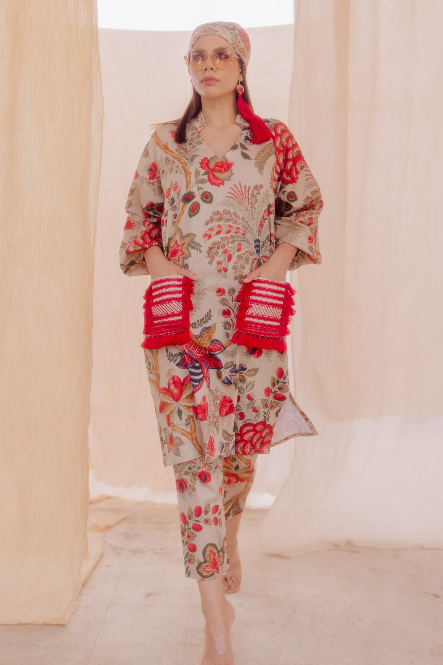 Buy Pooja-Keyur Multi Color Cotton Satin Floral Print Kurta And Pant ...