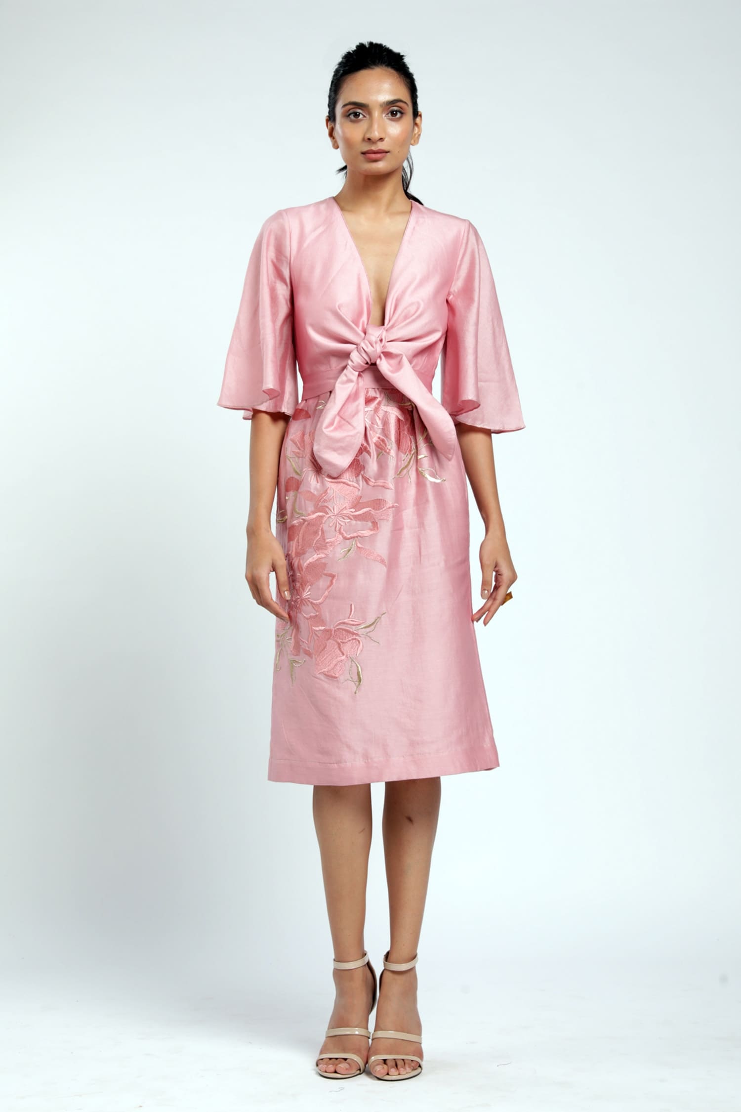 Buy Madder Much Pink Cotton Silk Emma Floral Embroidered Dress Online ...