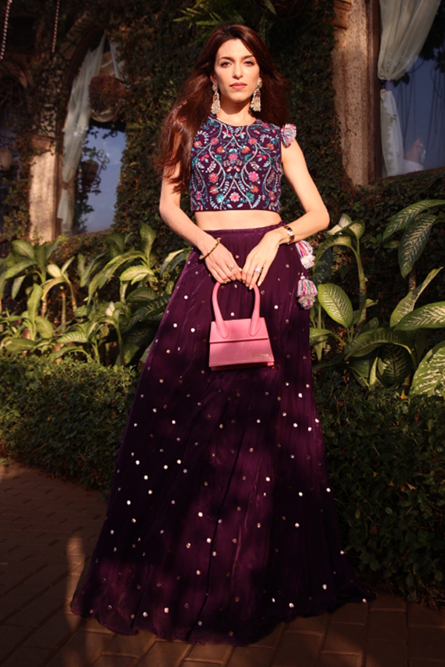 Buy Purple Georgette Embroidered Thread Silk Mukaish Lehenga And Choli ...