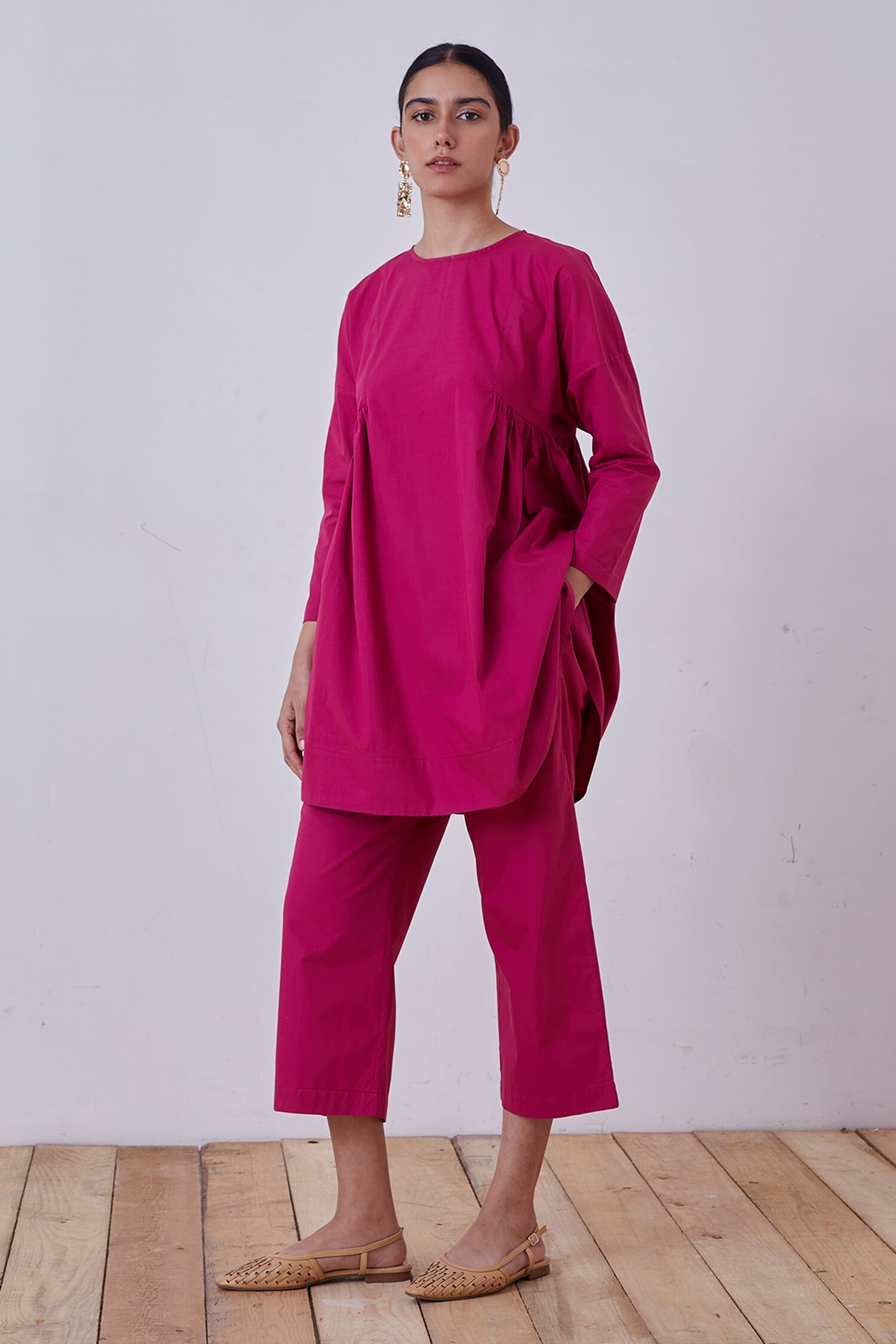 Buy The Summer House Pink Organic Cotton Poplin Natsu Solid Tunic And ...