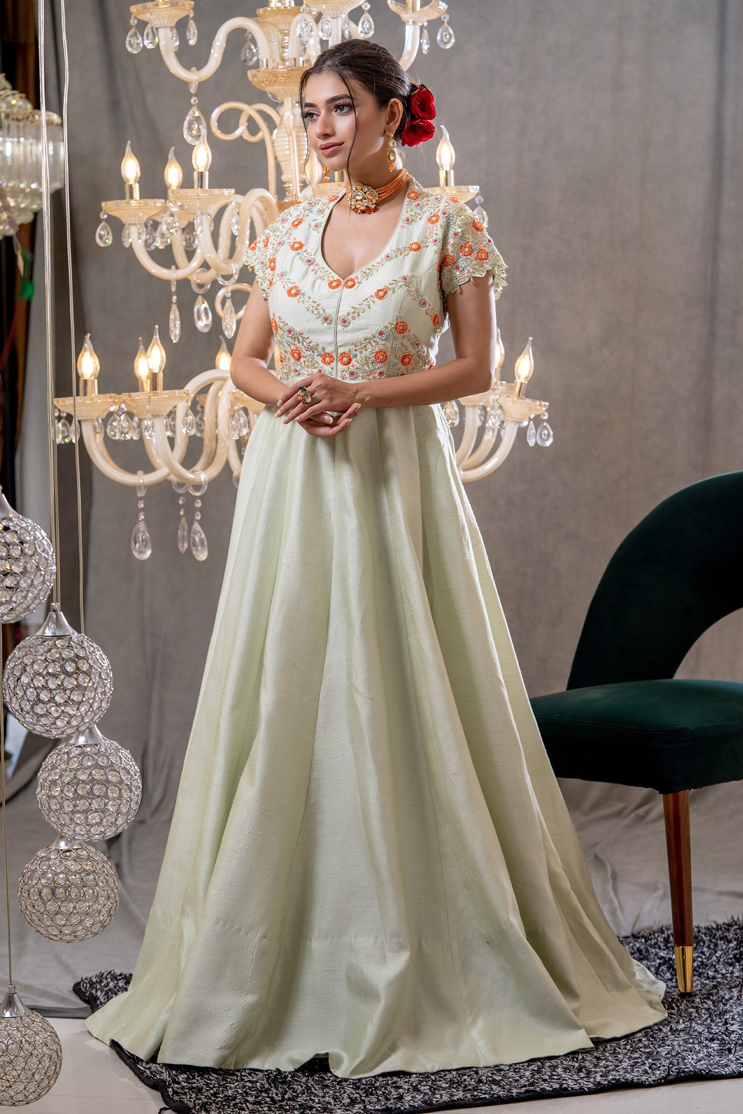 Buy Tamaraa By Tahani Green Crepe Keya Embroidered Anarkali Set Online ...