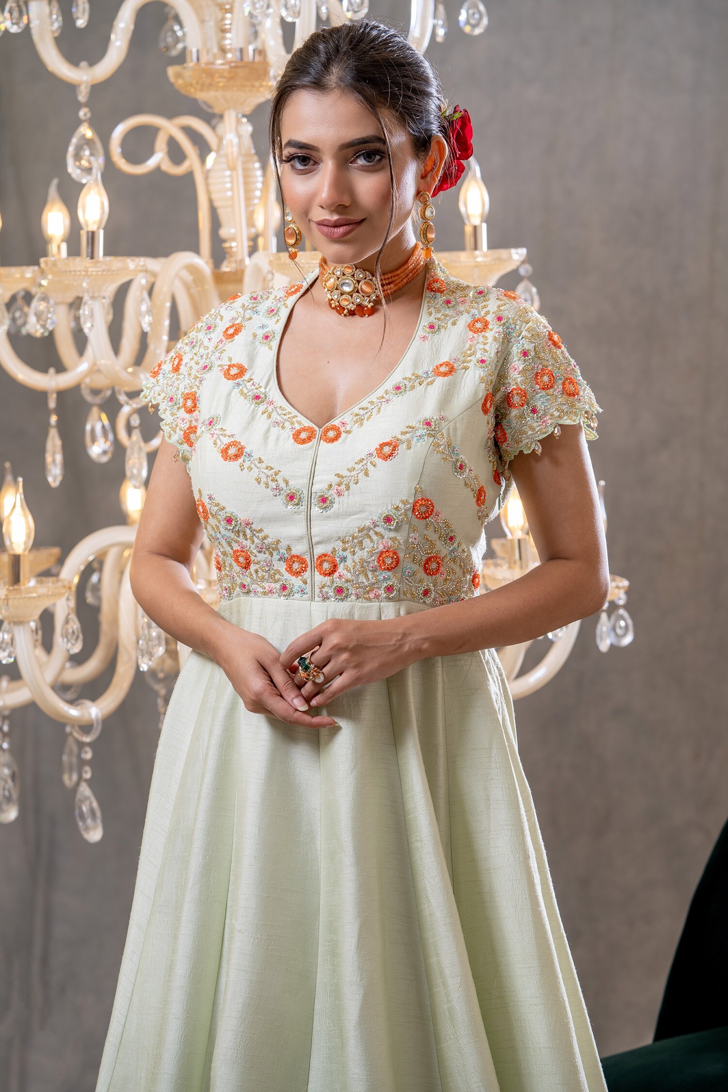 Buy Tamaraa By Tahani Green Crepe Keya Embroidered Anarkali Set Online ...