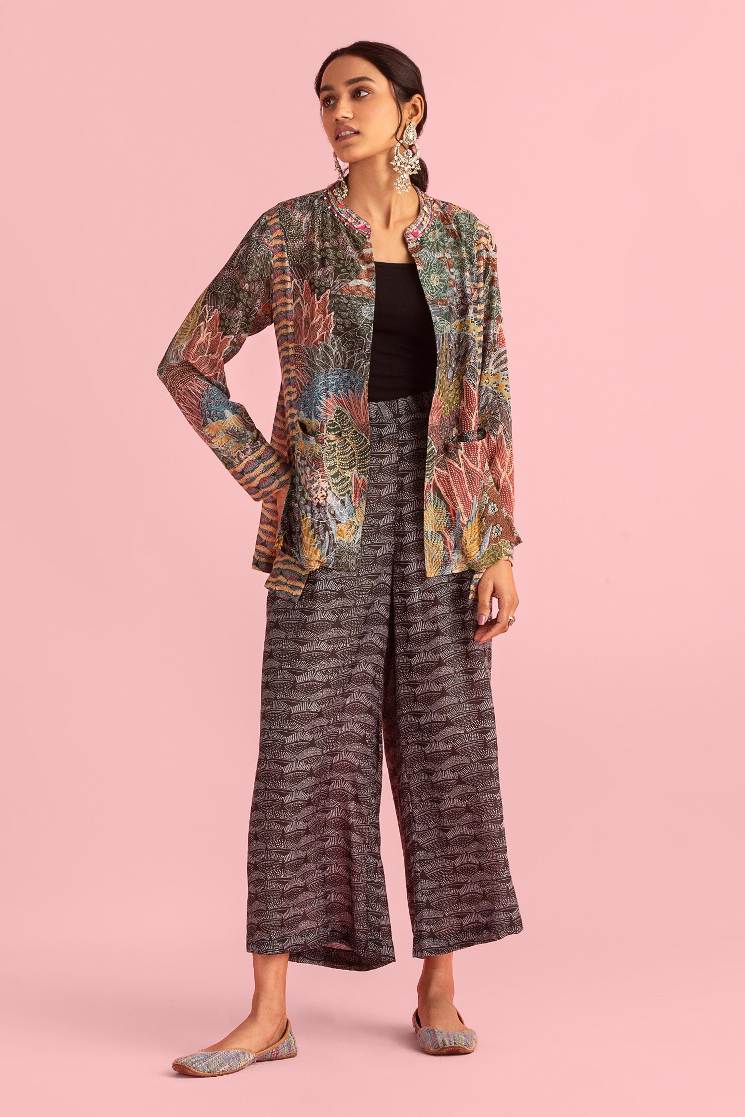 Buy Saundh Multi Color Muslin Silk Mystical Forest Jacket Online | Aza ...