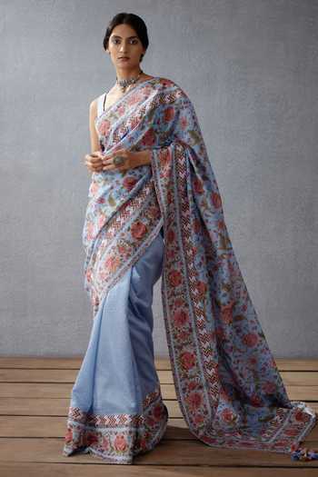 Buy Blue Handwoven Chanderi Printed Chintz Samsara Niya Saree For Women ...