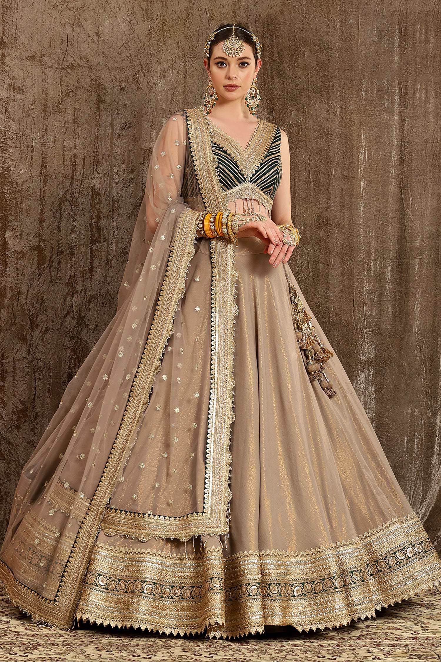 Buy Shikhar Sharma Grey Shimmer Chanderi Lehenga Set Online | Aza Fashions