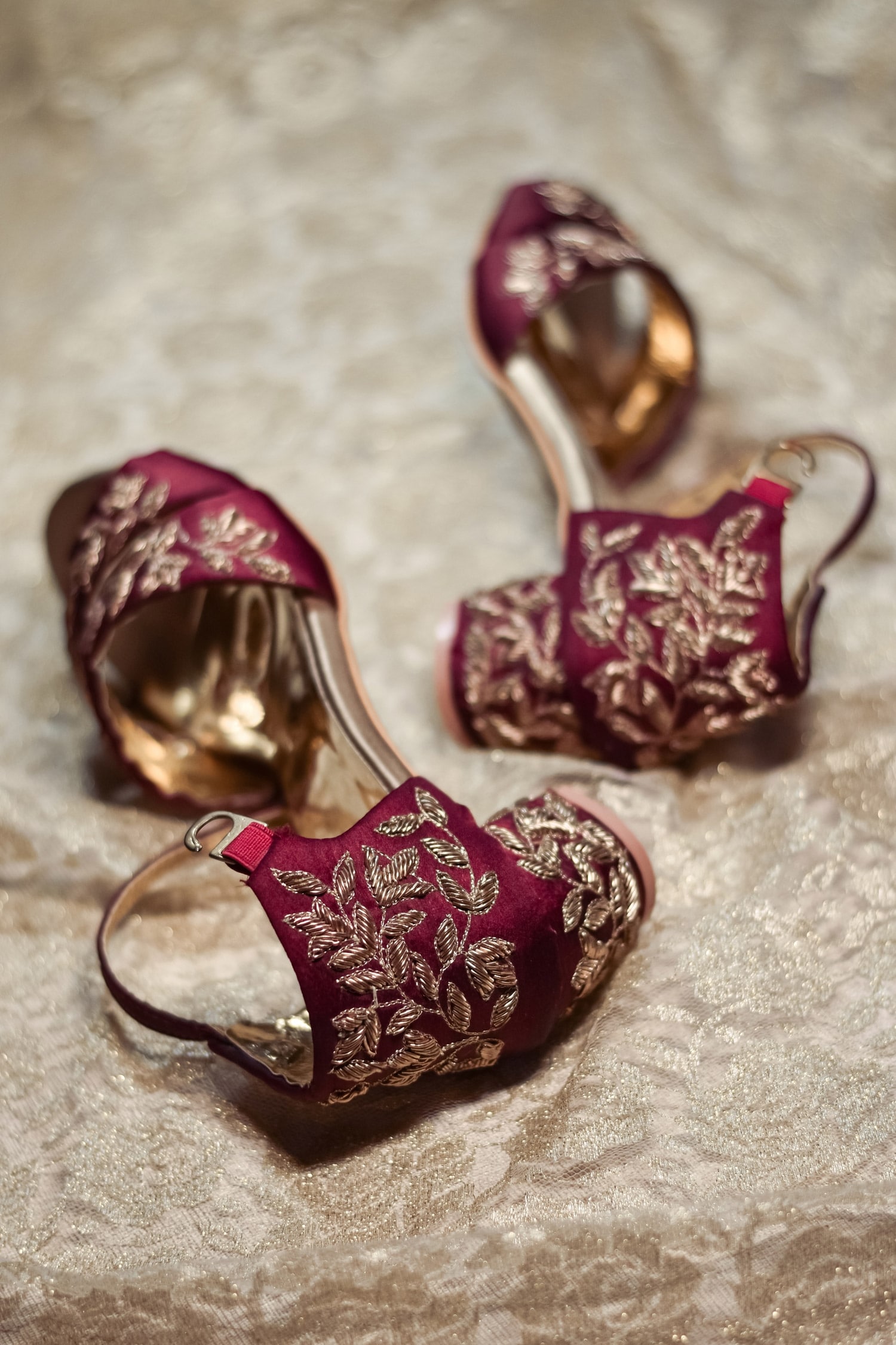 Buy Maroon Embroidered Patti Block Heel Sandals by Around Always Online ...