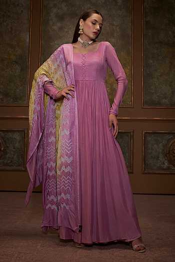 Buy Purple Georgette Crepe Tie And Dye Bandhani Anarkali With Dupatta ...