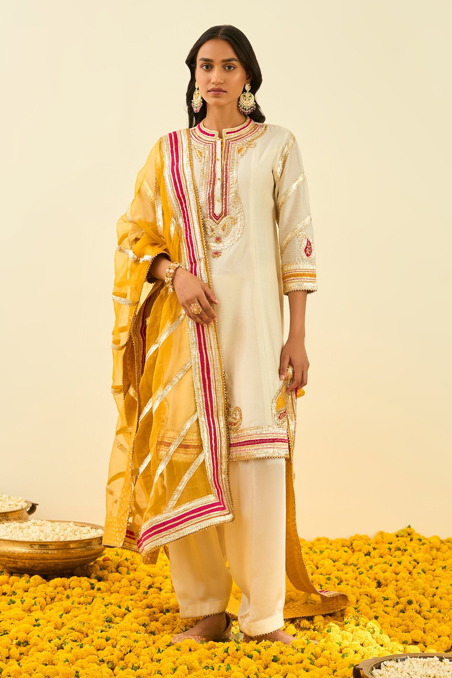 Buy White Kurta - Silk Chanderi Salwar - Bamberg Satin Dupatta ...