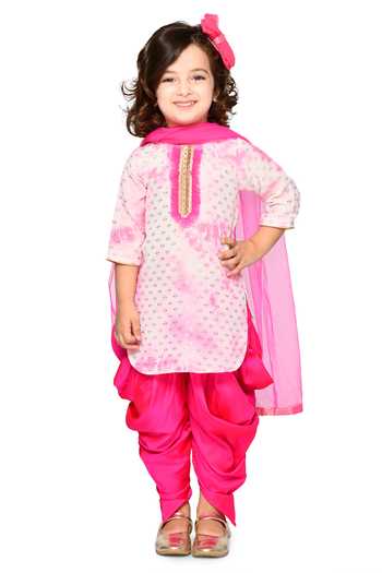 Buy Saka Designs Pink Foil Print Kurta Set For Girls Online | Aza Fashions