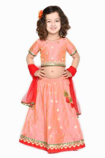 Buy Saka Designs Peach Polka Dot Lehenga Set For Girls Online | Aza ...