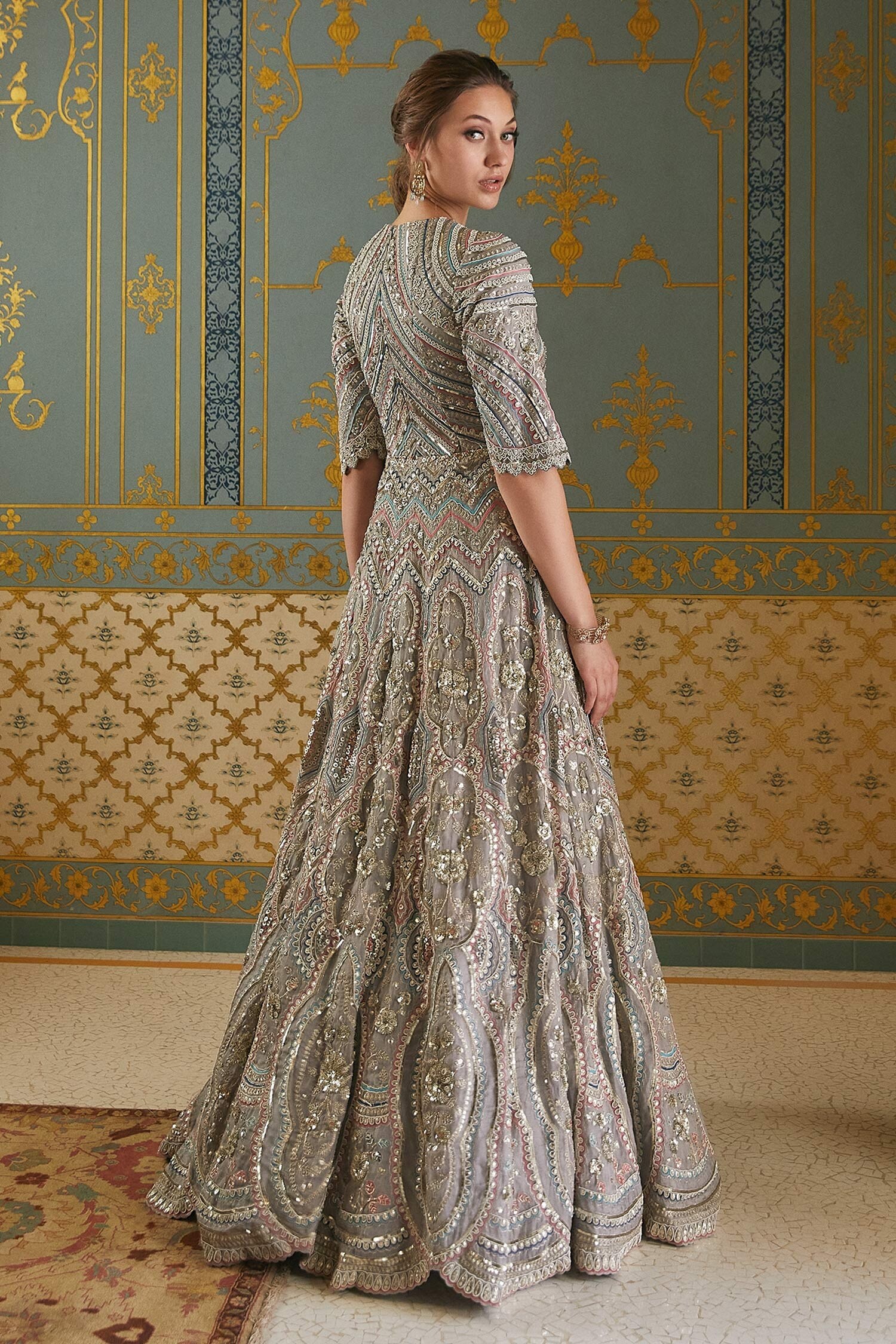 Buy Osaa by Adarsh Grey Organza Thread Embroidered Gown Online | Aza ...