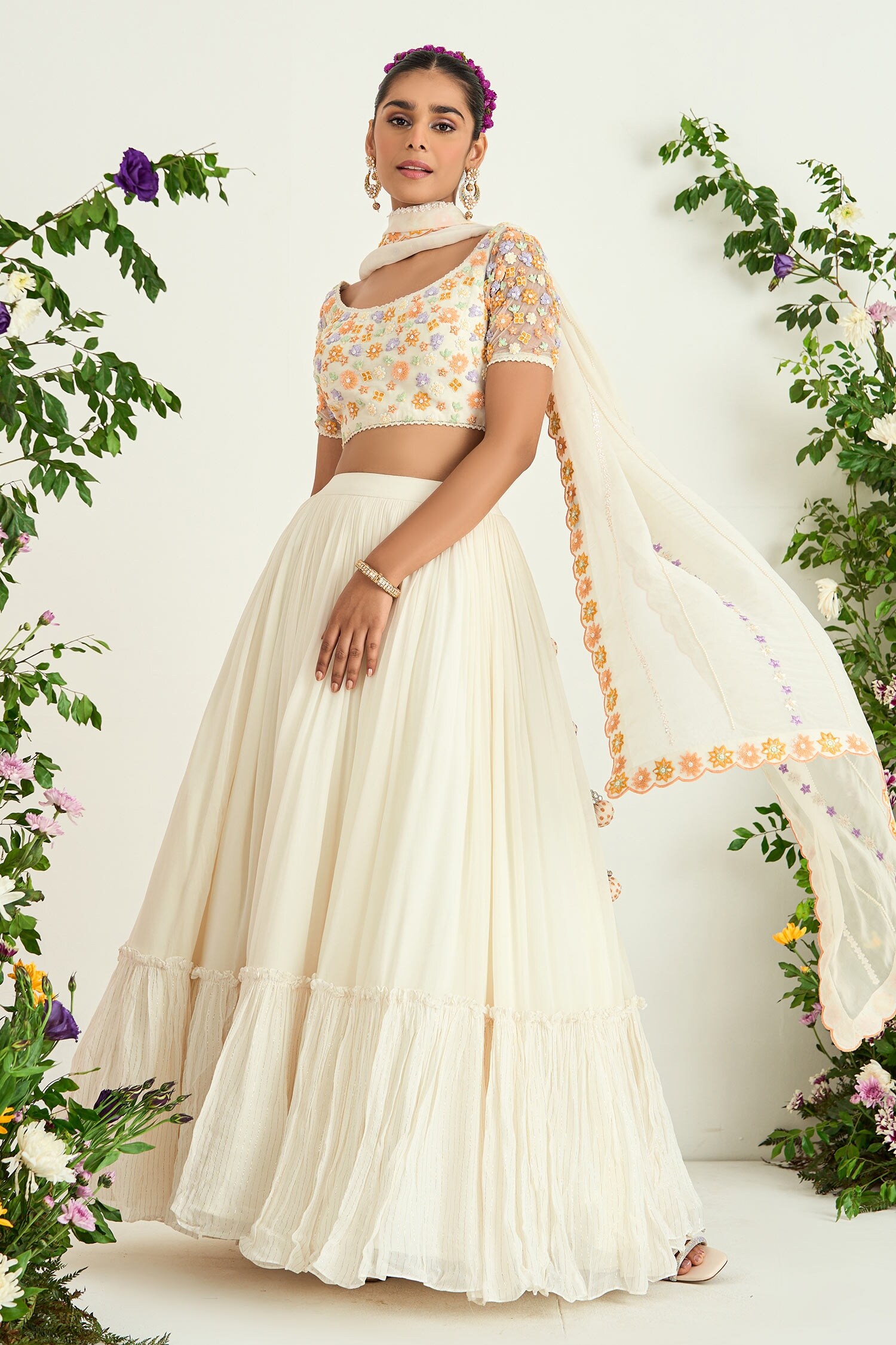 Buy Sanskriti Bankliwal White Silk Chanderi Floral Embroidered Blouse ...