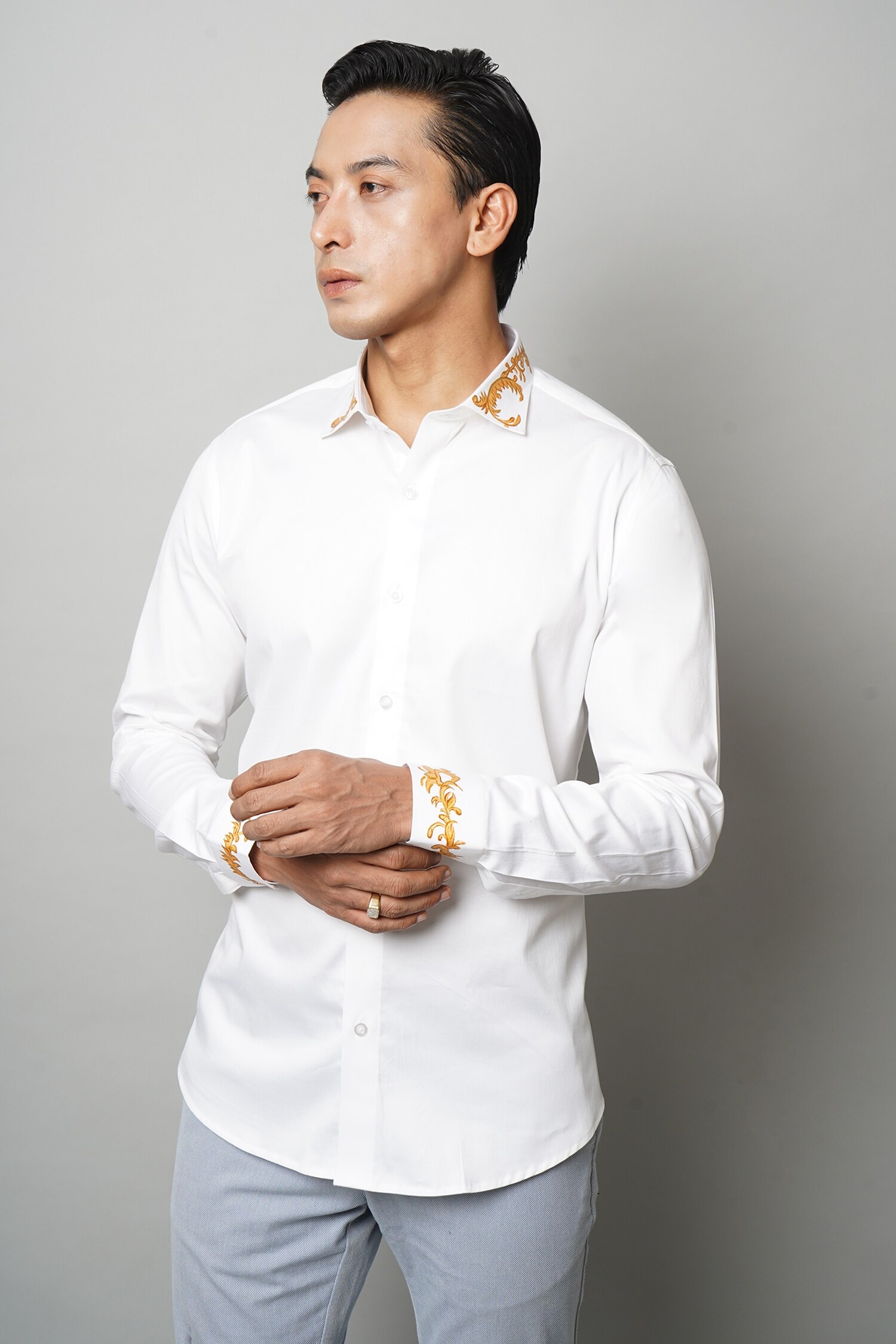 Buy White 100% Cotton Hand Painted Greek Motifs And Spread Collar Shirt ...