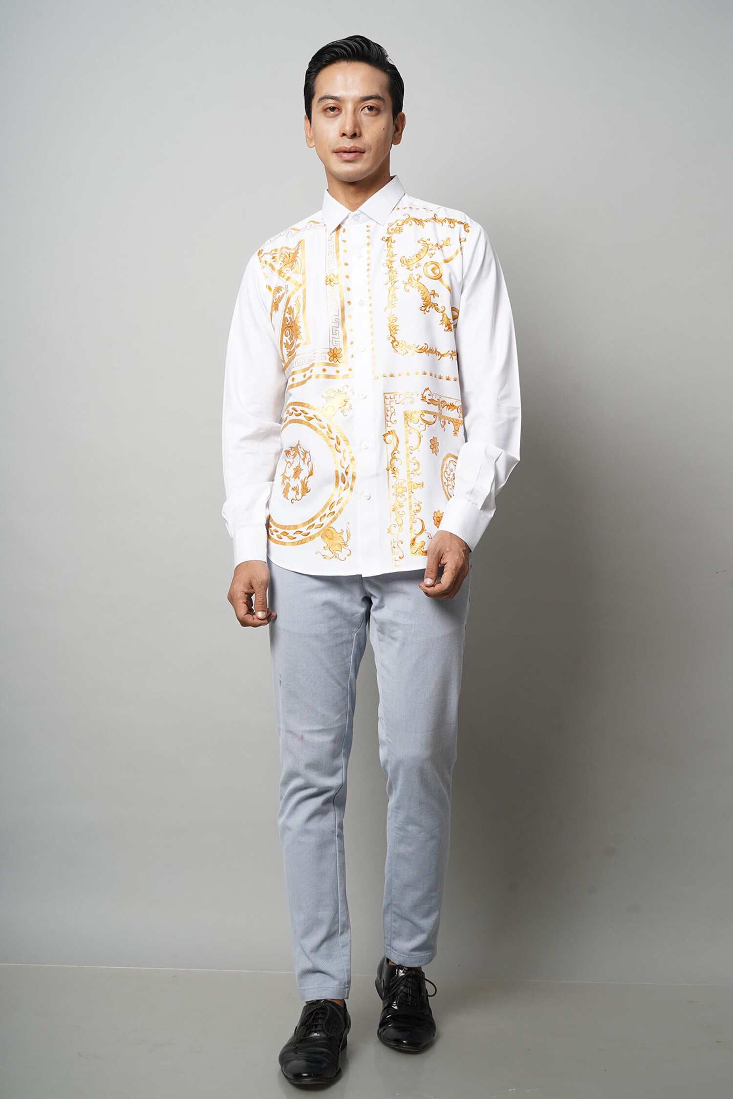 Buy White 100% Cotton Hand Painted Monarch Motif Shirt For Men by ...