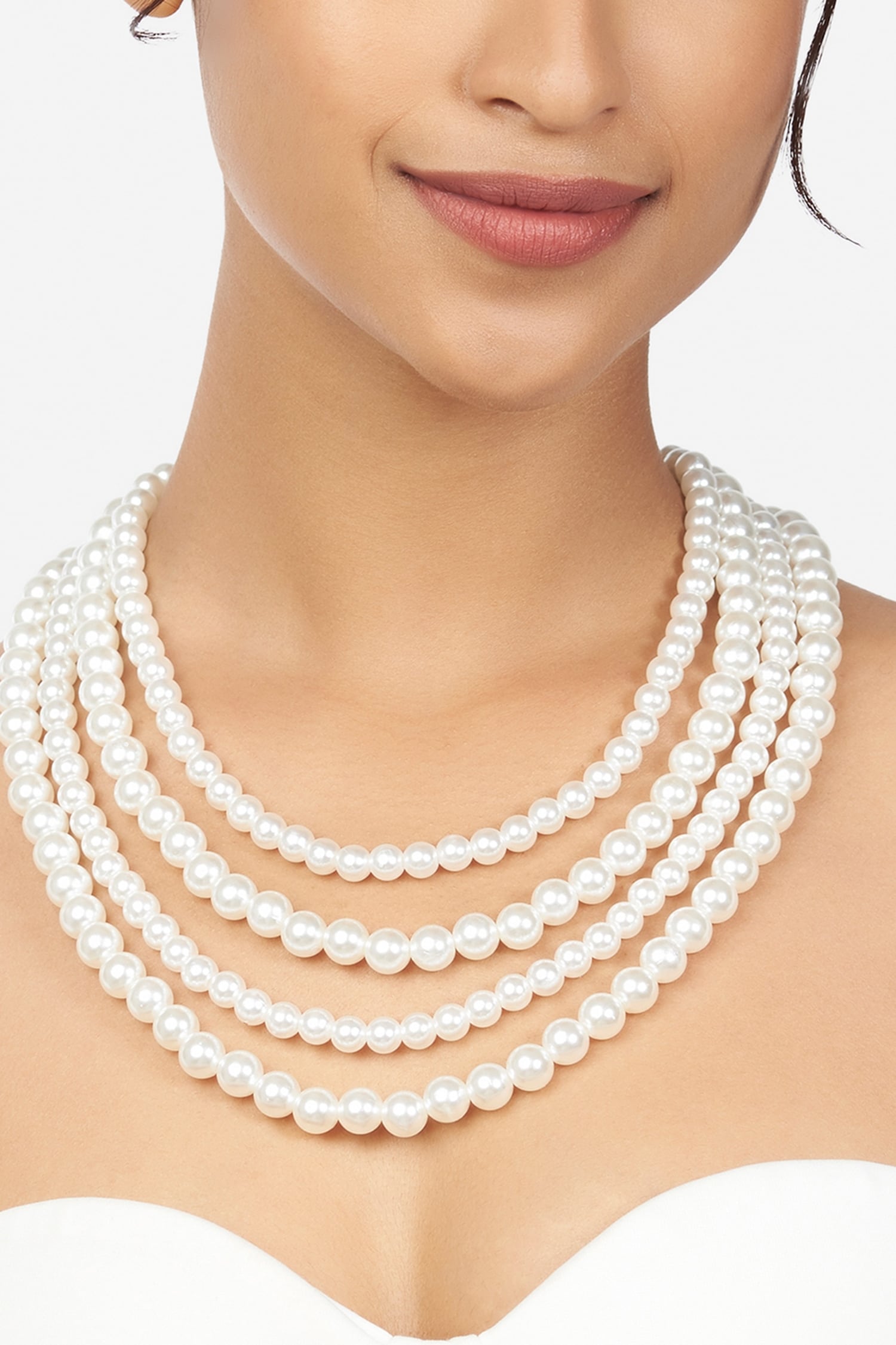 Buy Ahaanya Multi Layered Pearl Contemporary Necklace Online | Aza Fashions
