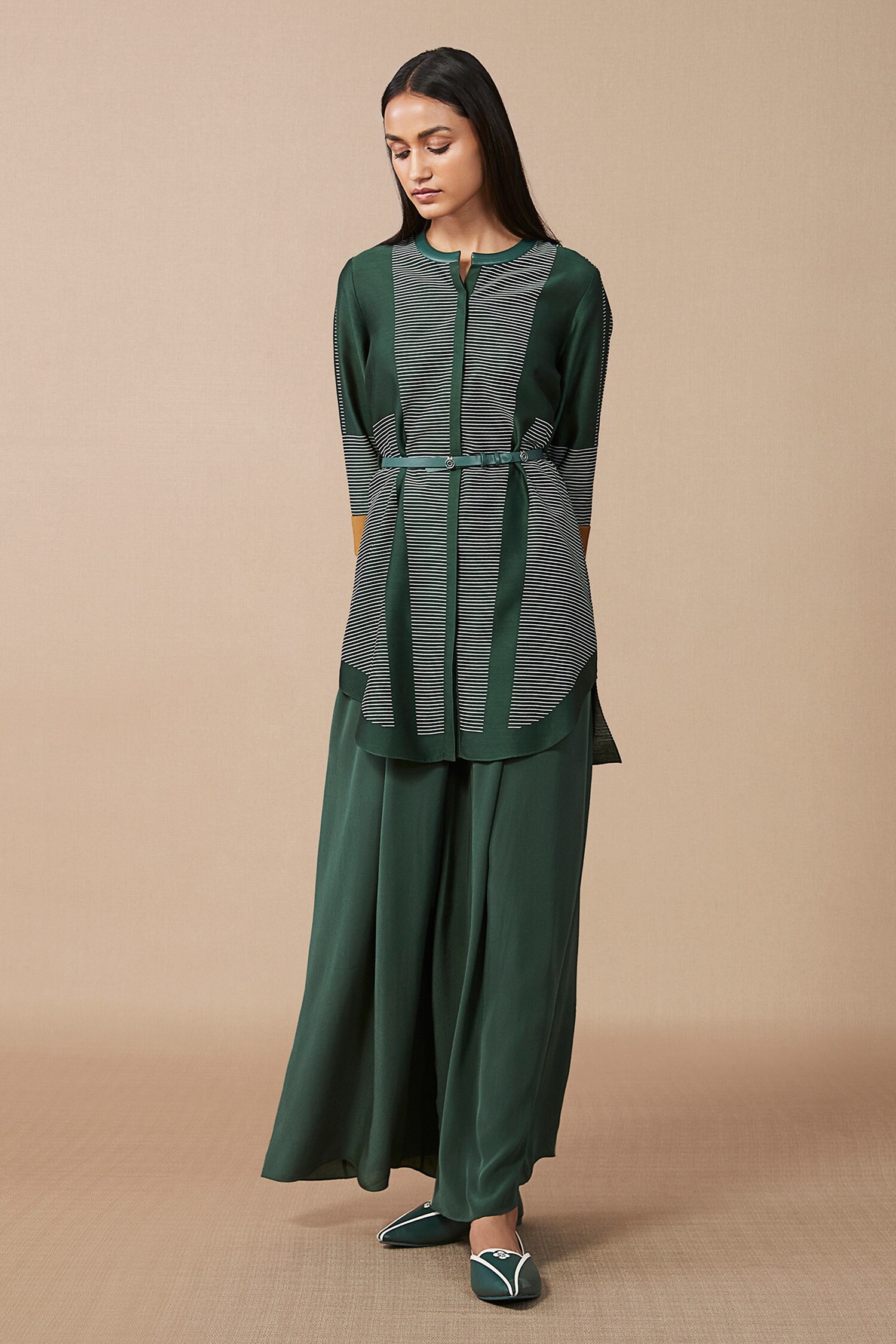 Buy AMPM Green Fidah Striped Shirt Tunic Online | Aza Fashions