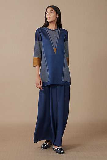 Buy AMPM Blue Zenab Striped Tunic Online | Aza Fashions