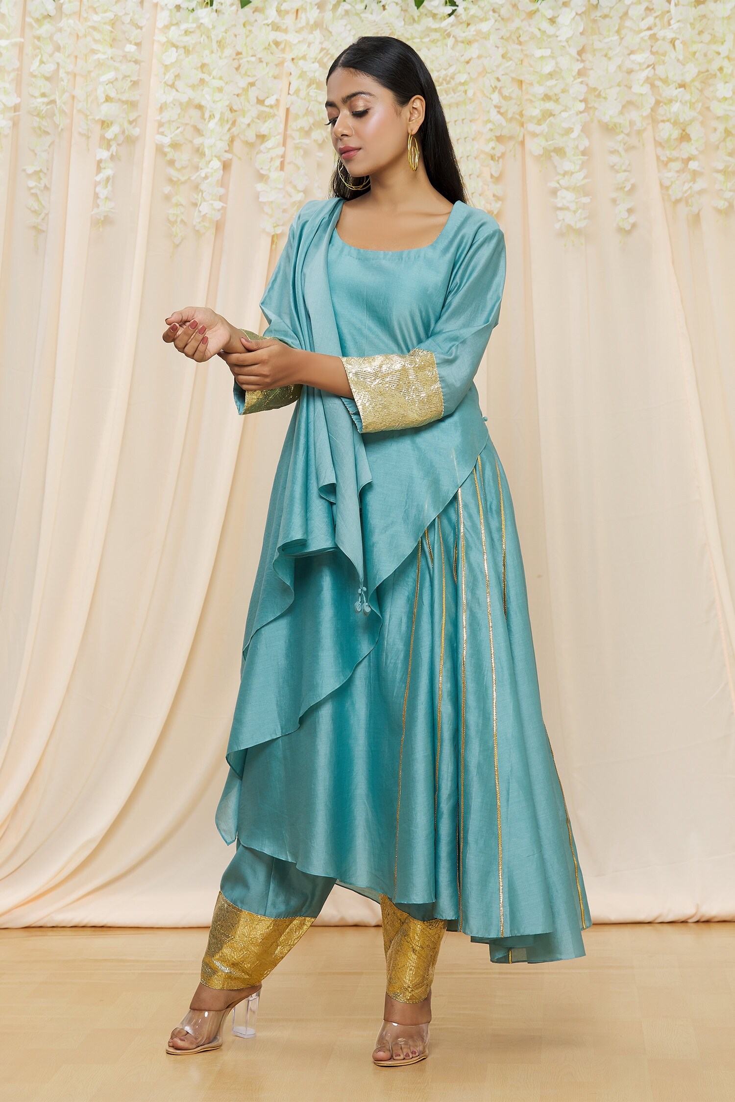 Buy Aikeyah Blue Chanderi Kurta And Salwar Set Online | Aza Fashions