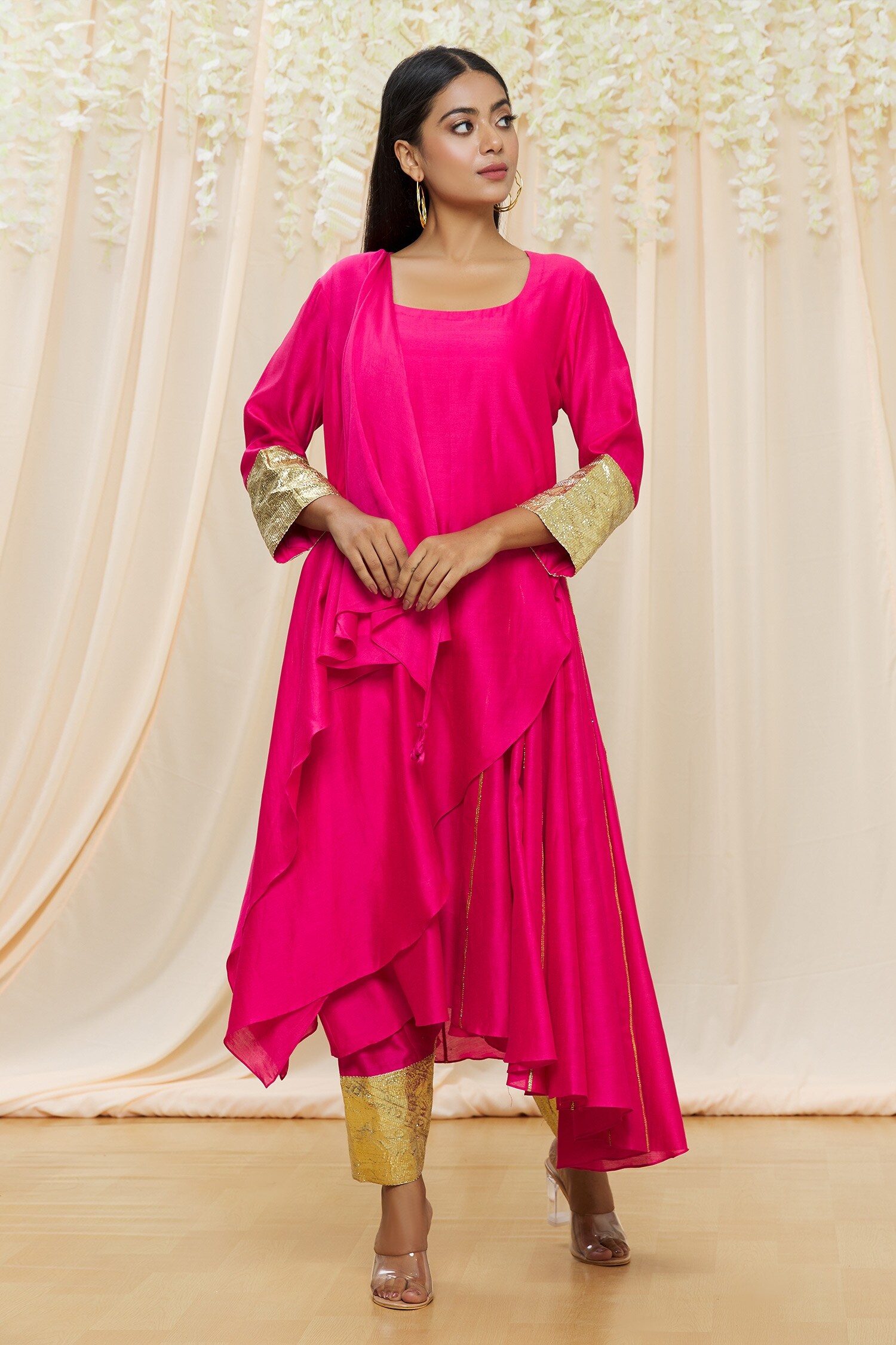 Buy Aikeyah Pink Chanderi Kurta And Salwar Set Online | Aza Fashions
