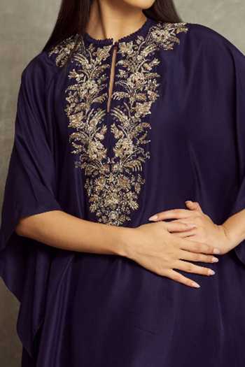 Buy Jayanti Reddy Purple Dupion Silk Embroidered Kaftan And Palazzo Set ...