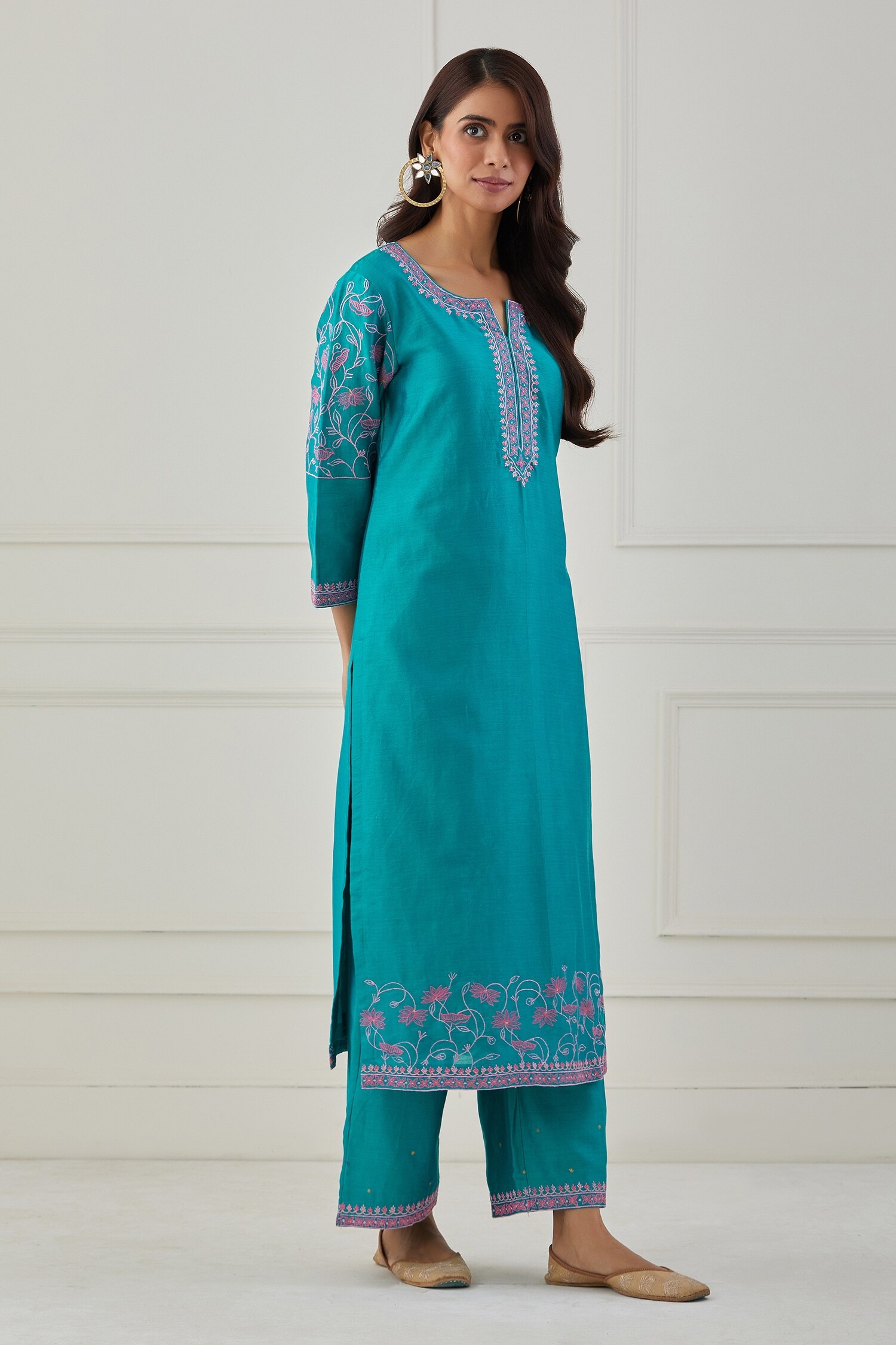 Buy Priya Chaudhary Blue Chanderi Silk Embroidered Hem Pant Online ...