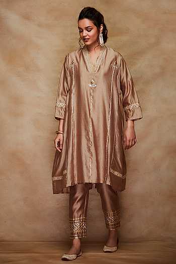 Buy Gulabo by Abu Sandeep Gold Pure Chanderi Silk Gota Embellished ...