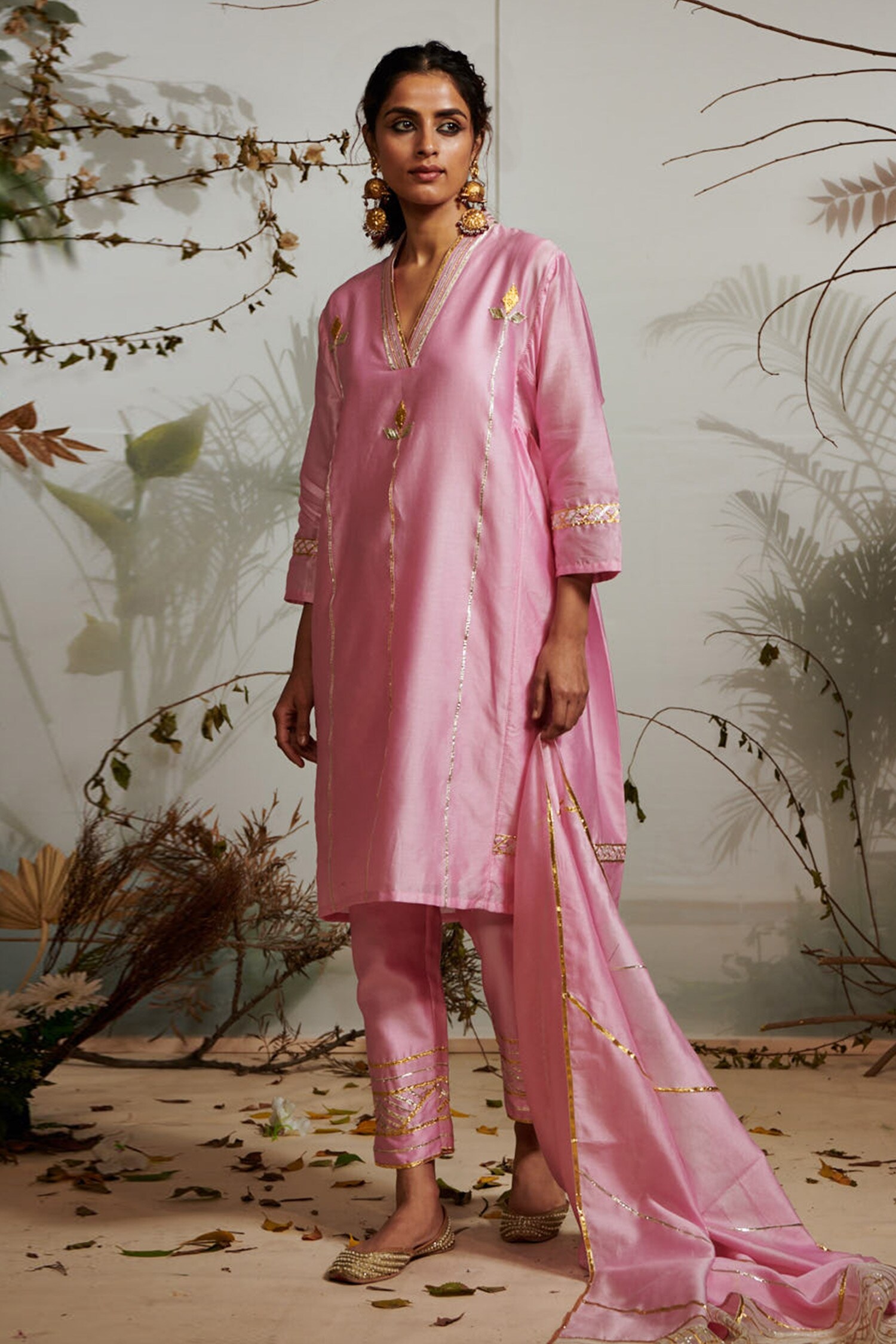 Buy Gulabo by Abu Sandeep Pink Chanderi Silk Kimono Tunic Online | Aza ...