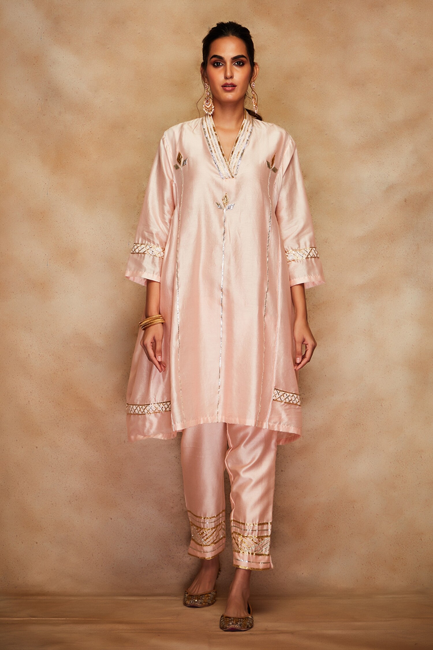 Buy Gulabo by Abu Sandeep Peach Chanderi Silk Kimono Tunic Online | Aza ...