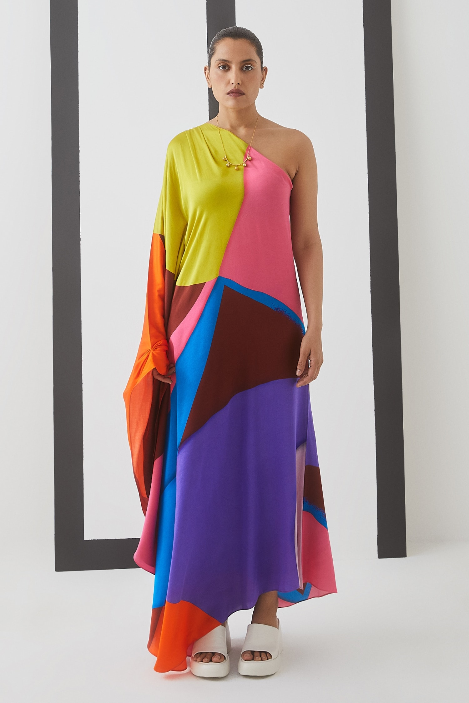 Buy Studio Rigu Multi Color Vegan Silk Luna Swirl One Shoulder Gown ...