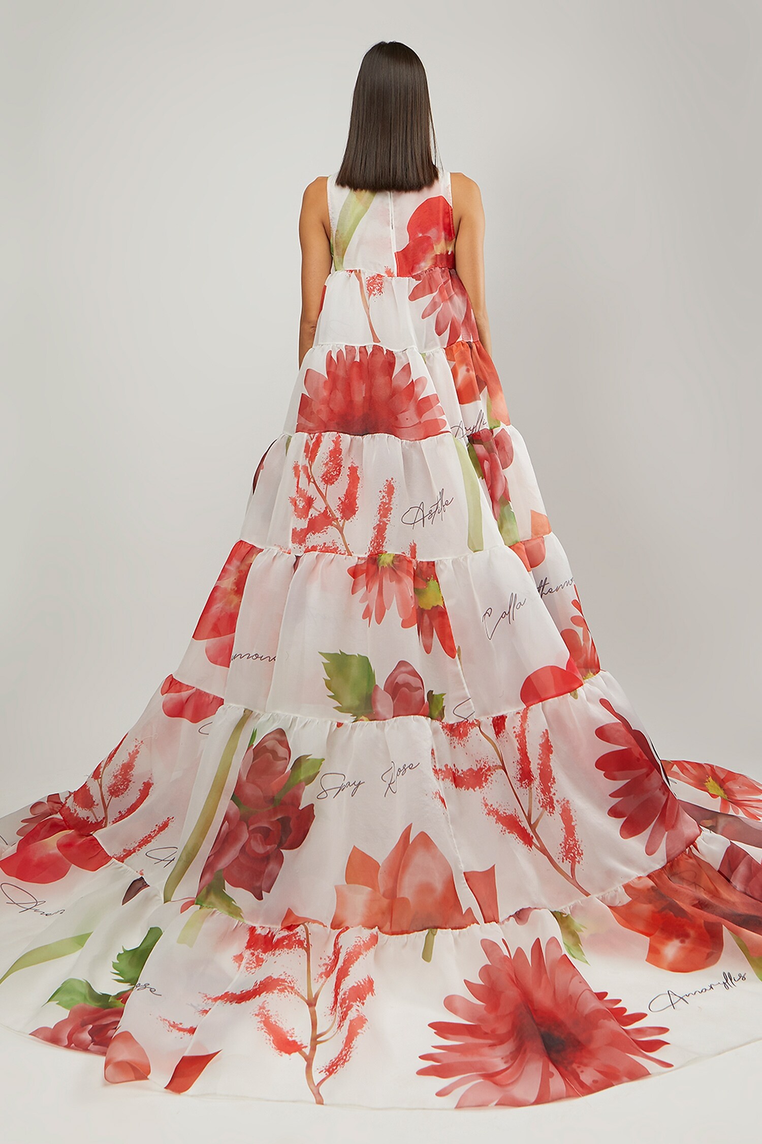Buy Gauri & Nainika Red Organza Botanical Print Shift Gown Online | Aza ...