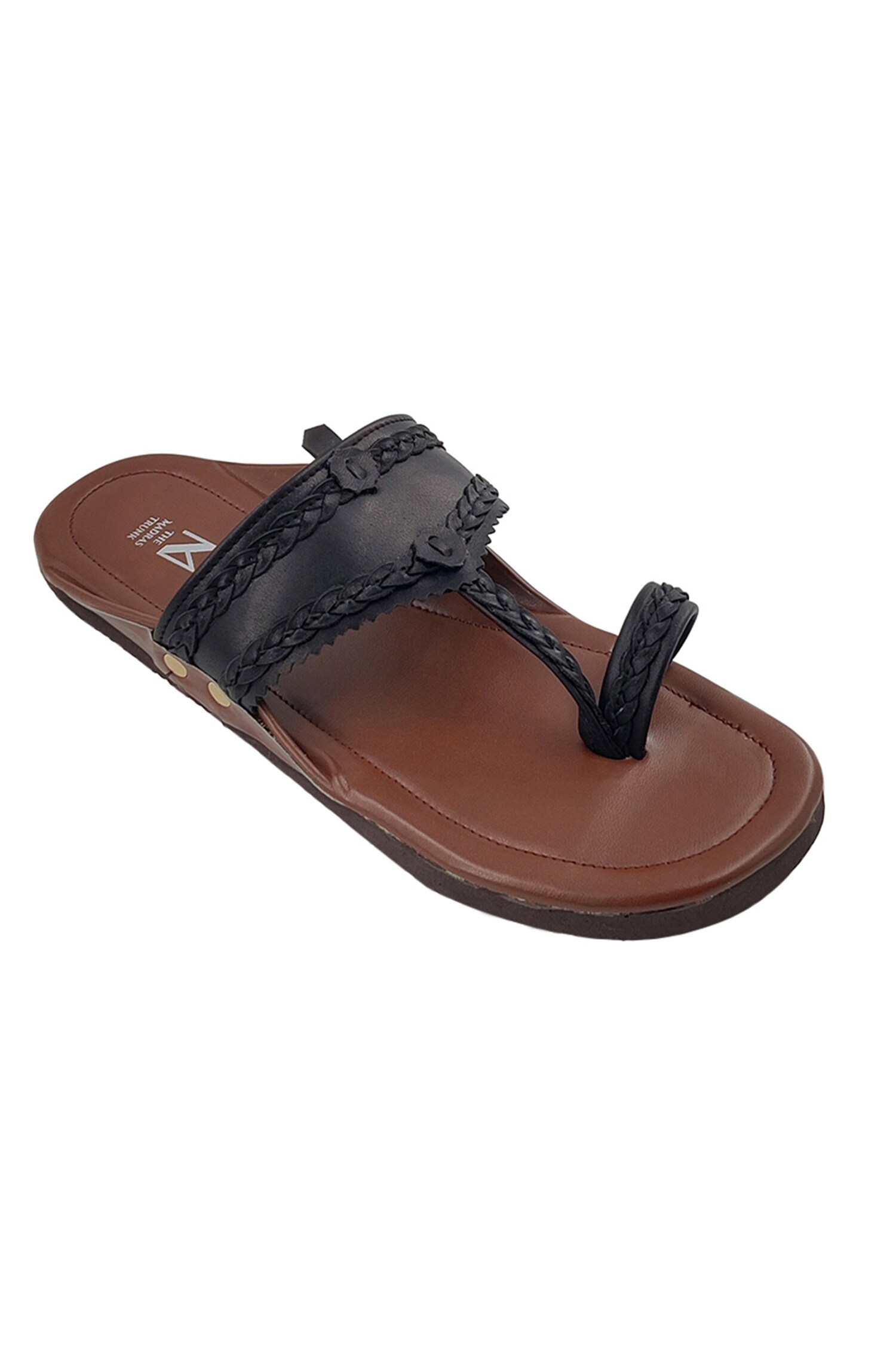 Buy The Madras Trunk Brown Leather Handcrafted Braided Kolhapuri Flats ...