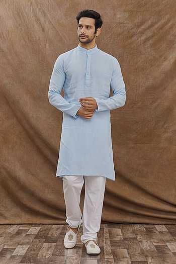 Buy Aham-Vayam Blue Cotton Kurta Set Online | Aza Fashions