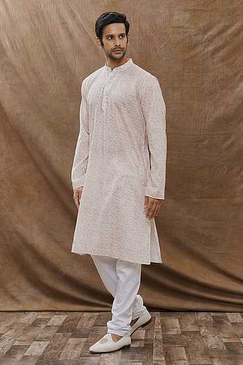Buy Aham-Vayam Beige Cotton Floral Print Kurta Set Online | Aza Fashions