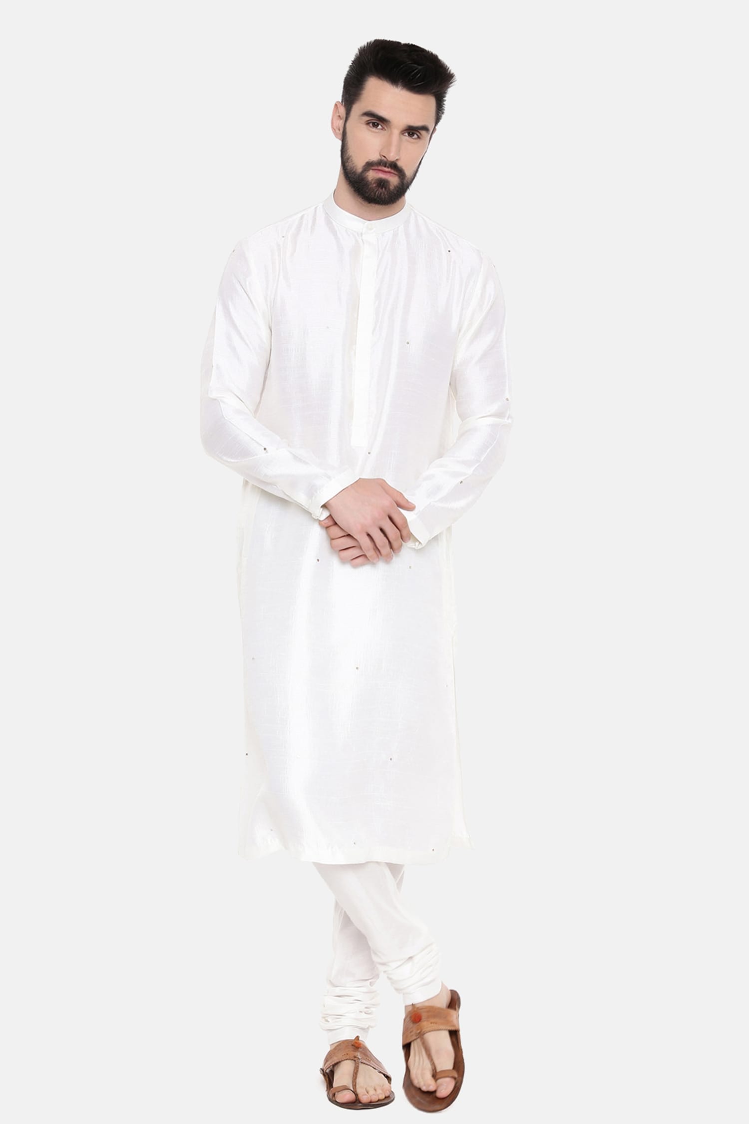 Buy Mayank Modi - Men Ivory Silkcotton Slub Embroidered Kurta Set ...