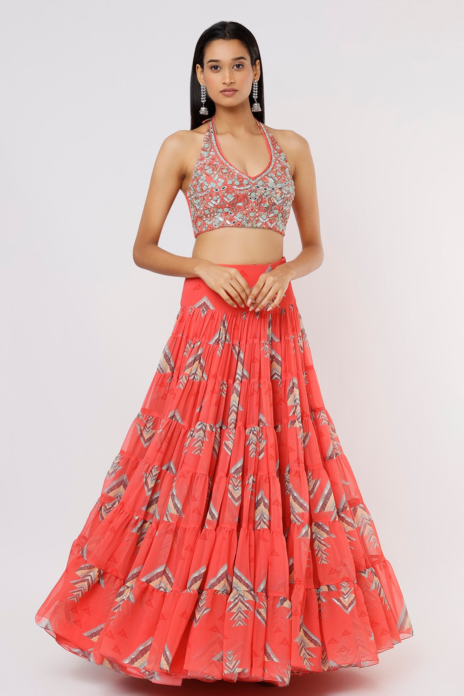 Buy Gopi Vaid Pink Crepe Gouli Lehenga And Embroidered Blouse Set ...