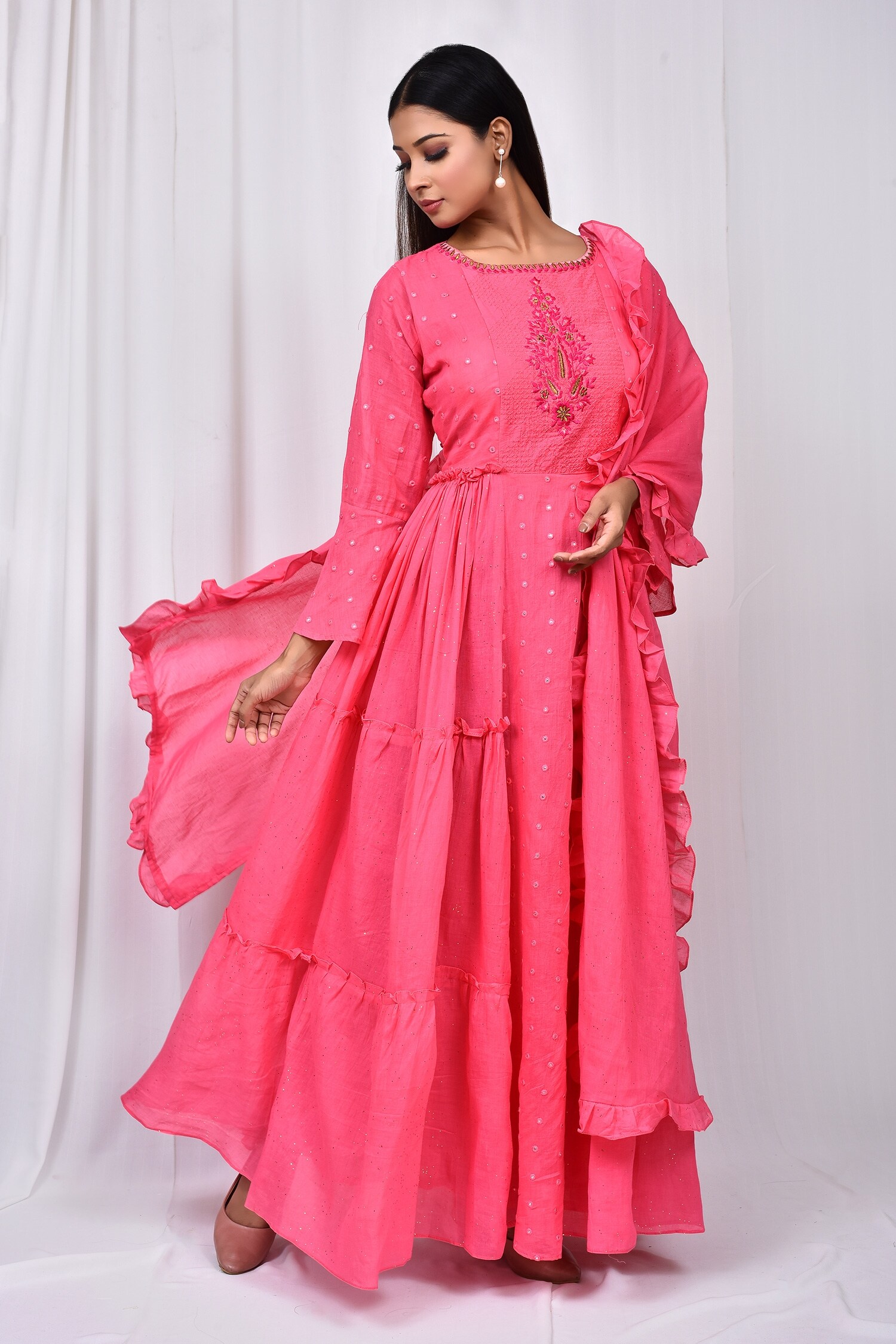 Buy Naintara Bajaj Pink Cotton Embroidered Anarkali With Dupatta Online ...