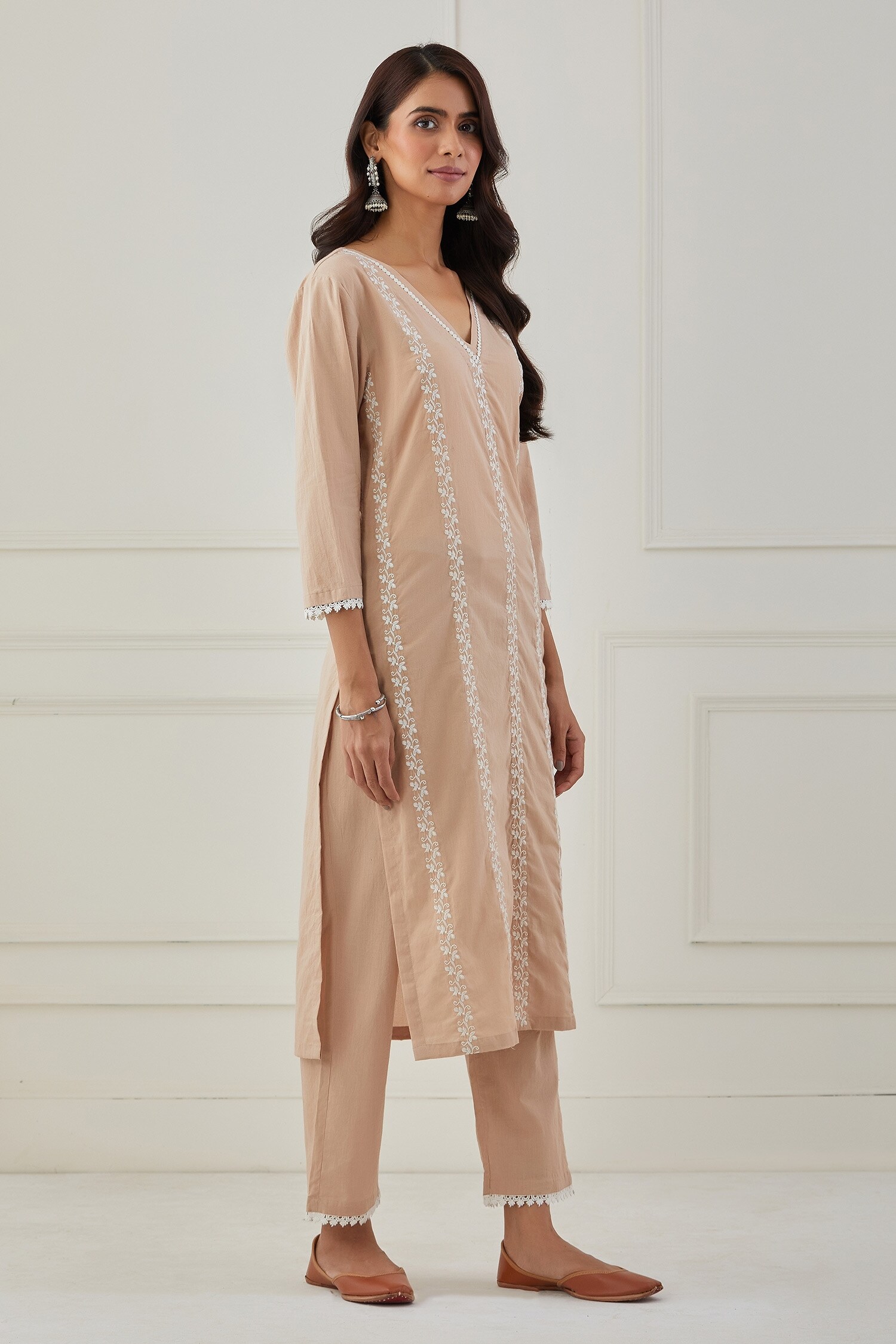 Buy Priya Chaudhary Beige Straight Fit Cotton Pant Online | Aza Fashions