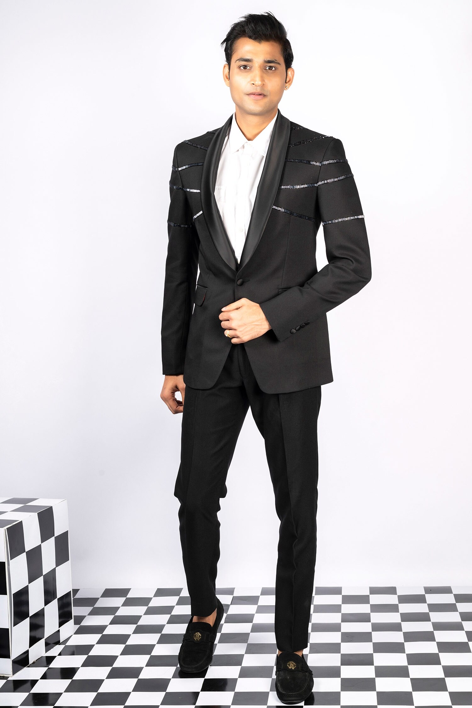 Buy Black Italian Imported Fabric Embroidery Pipe Suit And Pant Set For ...