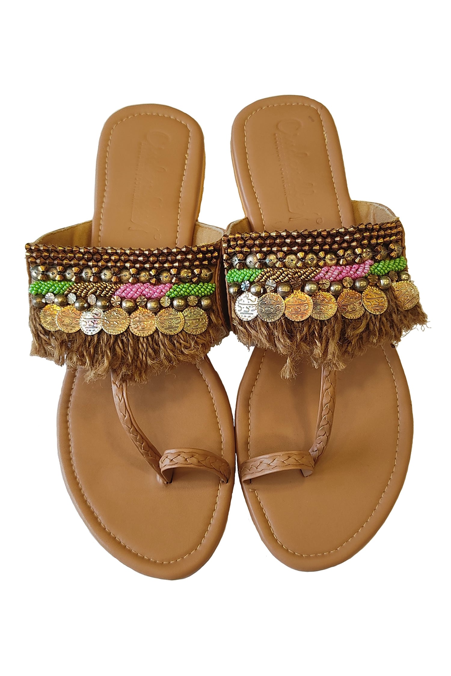 Buy Brown Embroidered Banjara Kolhapuri Flats by Cinderella by Heena ...