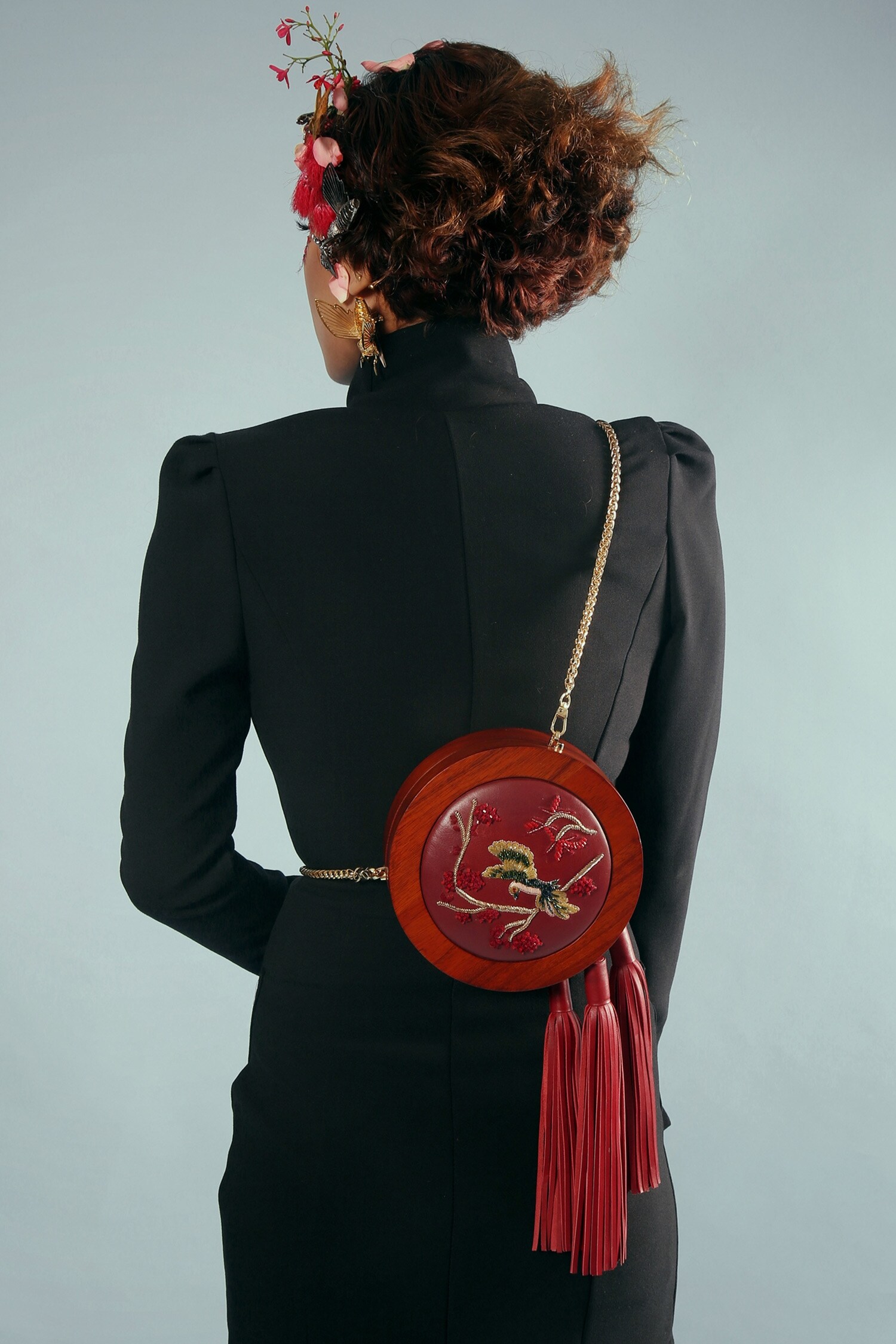 Buy Red Embroidered Tassel Round Clutch by Duetluxury Online at Aza ...