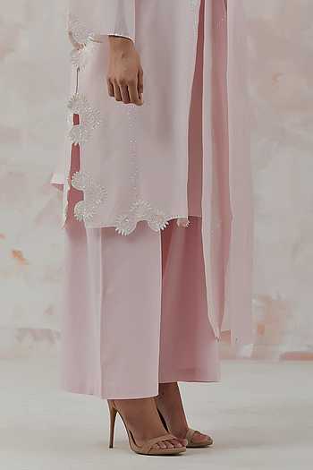 Buy Simrita Arora Pink Silk Chanderi Embroidered Kurta Palazzo Set ...