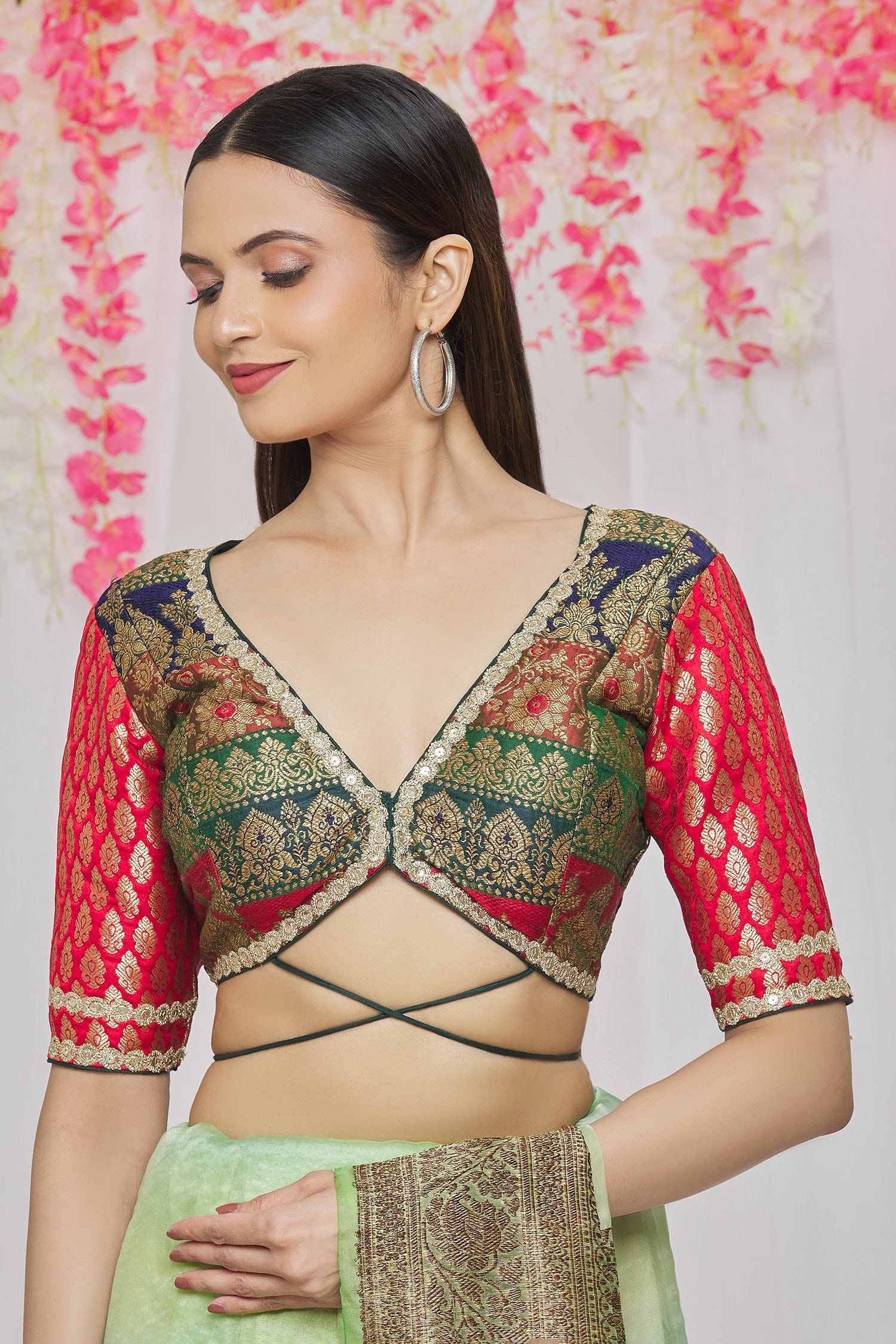 Buy Khwaab by Sanjana Lakhani Multi Color Banarasi Brocade Floral Woven V Neck Blouse Online ...