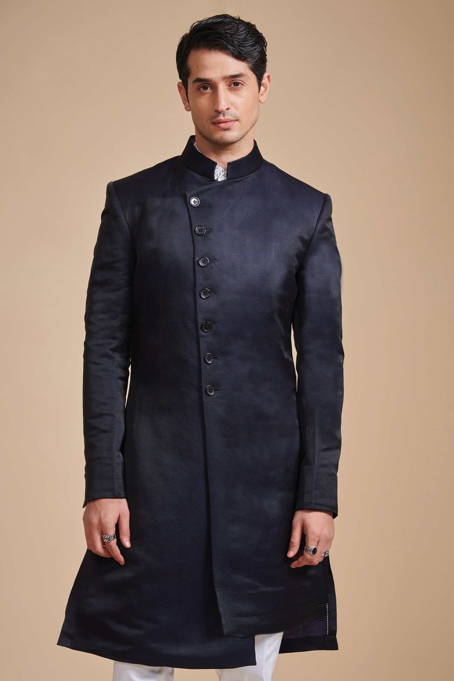 Buy Blue Linen Plain Achkan For Men by Raghavendra Rathore Blue Online ...