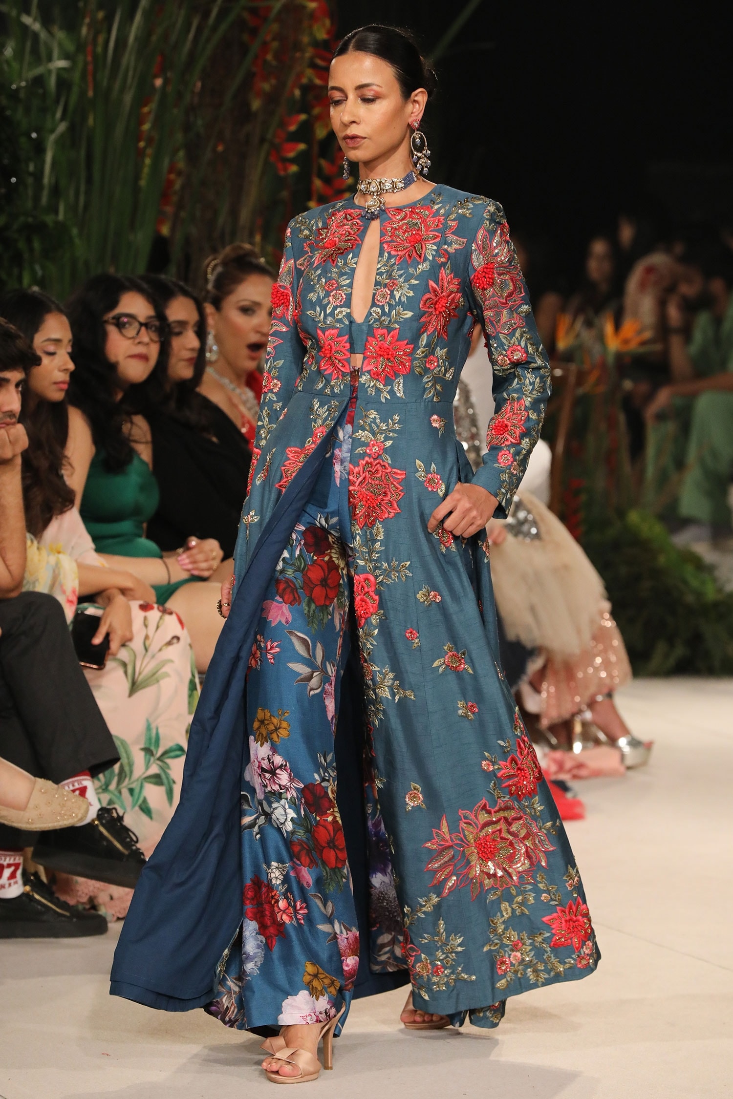 Buy Blue Modal Embroidered Floral Round Anarkali For Women by Varun ...