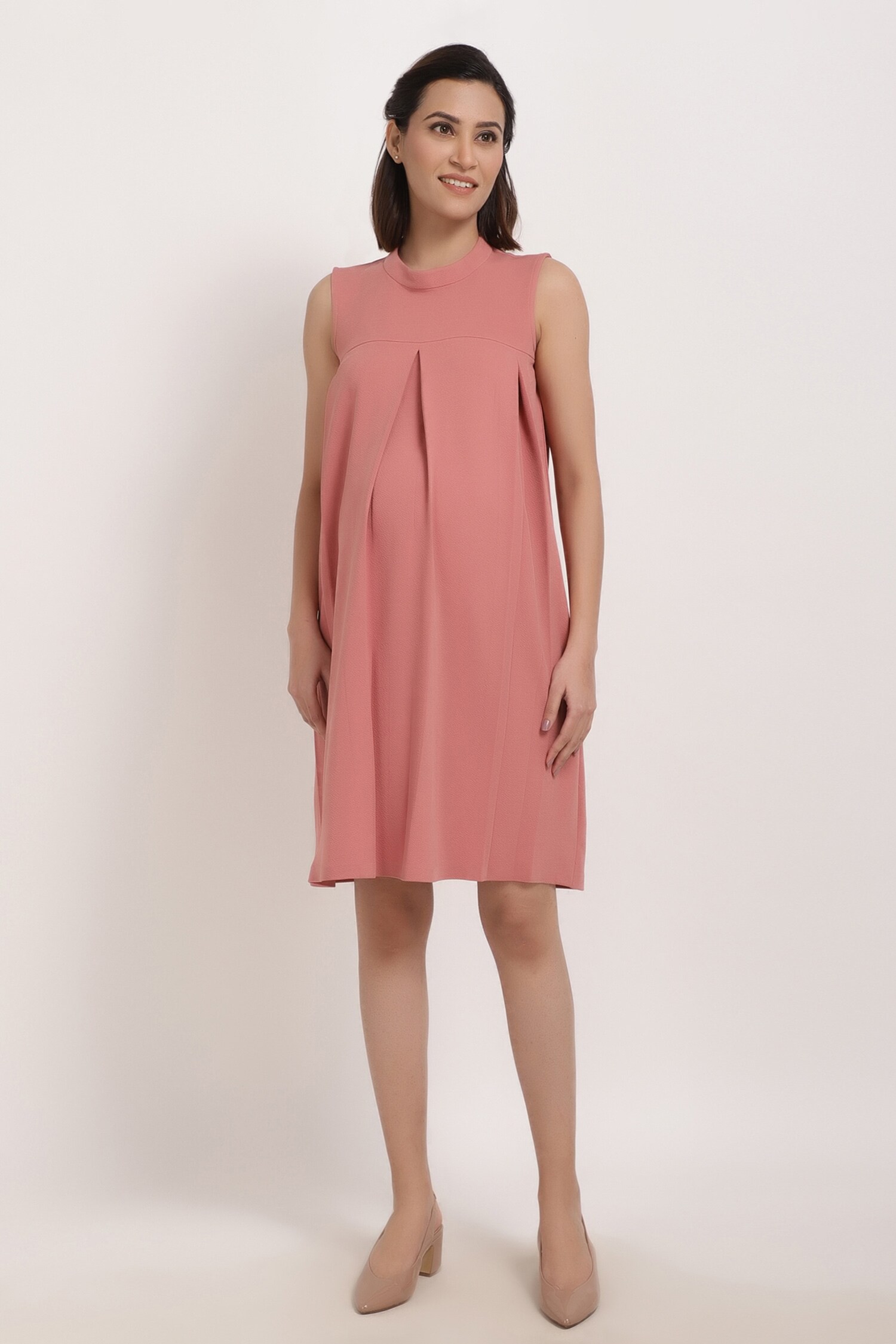 Buy Pink Luxury Crepe High Front Pleat Dress For Women by Ranng Label ...