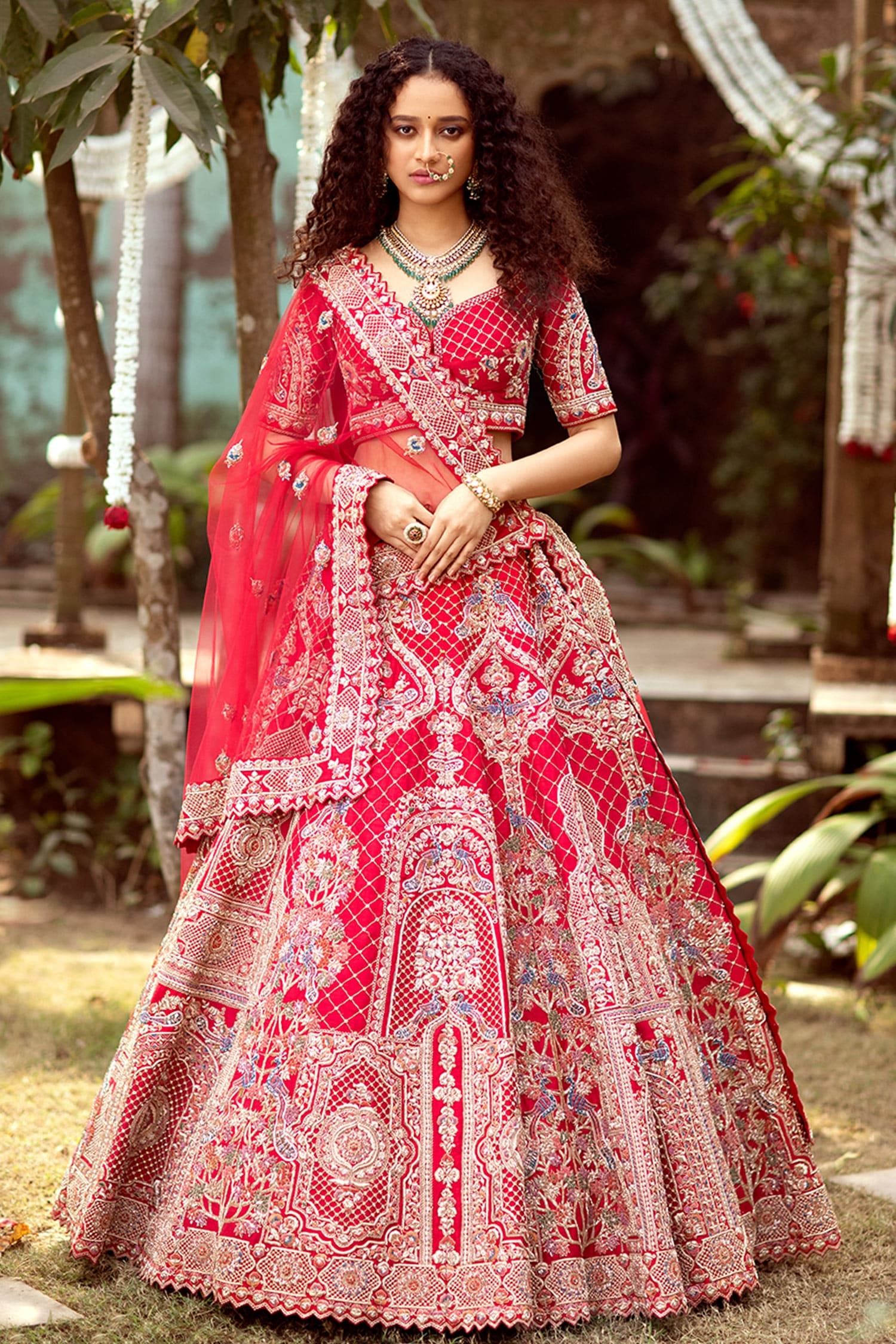 Buy Red Lehenga And Blouse: Raw Silk Hand Embroidered Mayuri Floral Set ...