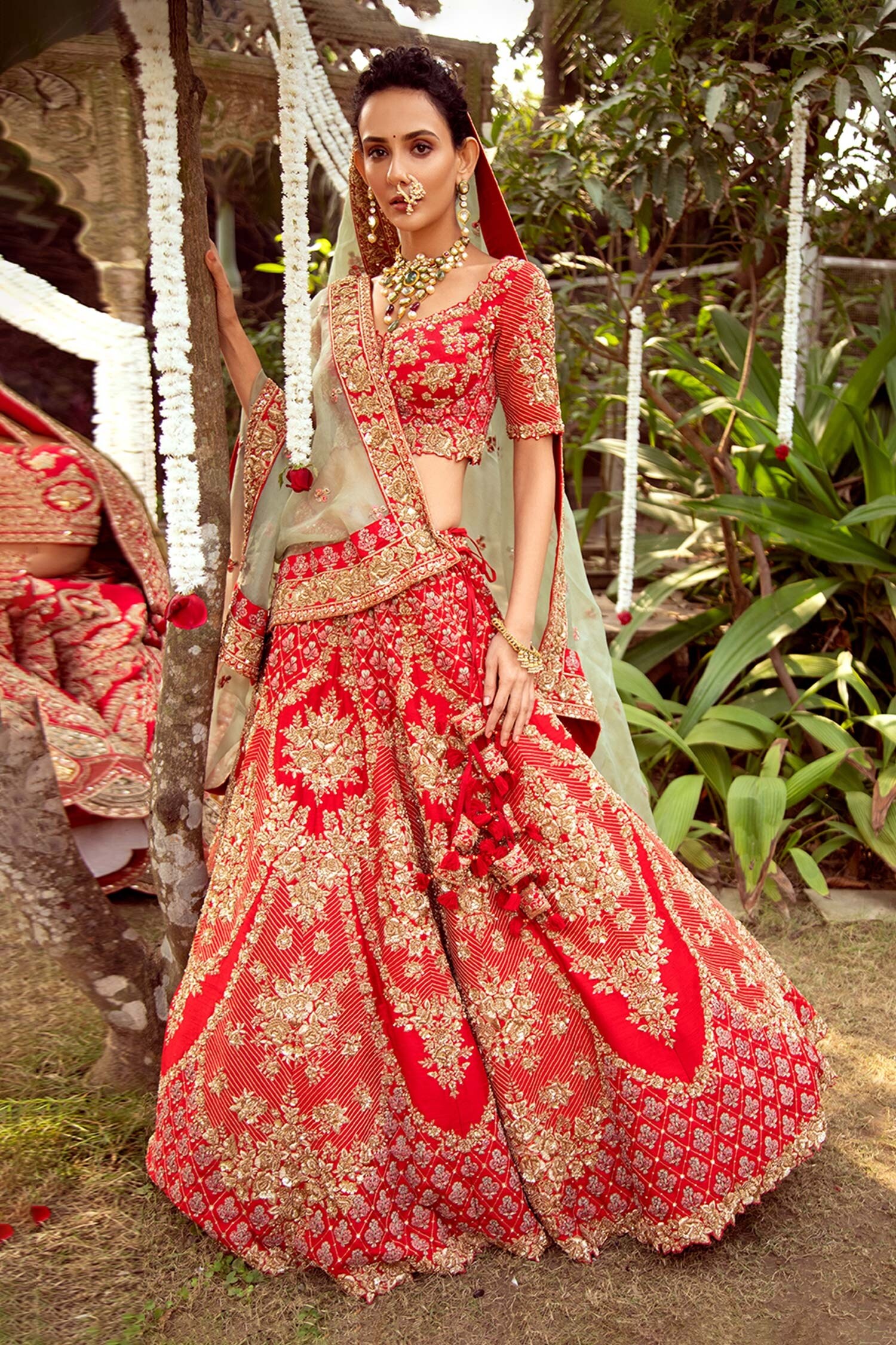 Buy Pallavi Poddar Raw Silk Floral Embroidered Lehenga Set Online | Aza ...