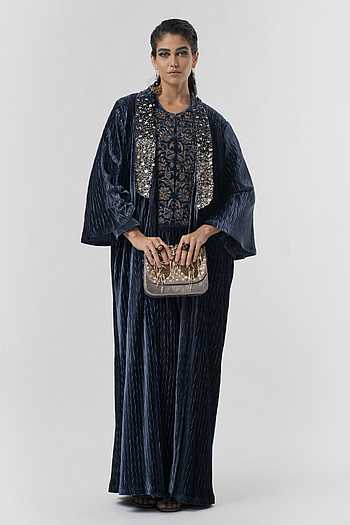 Buy Blue Embroidered Overlay With Maxi Dress For Women by Rara Avis ...